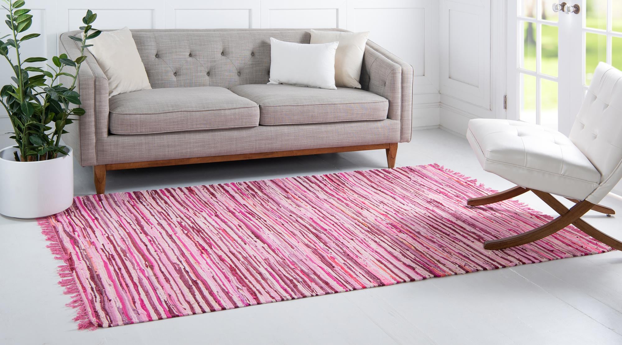 Pink 8' x 10' Hand Woven Chindi Cotton Rug | Rugs.com