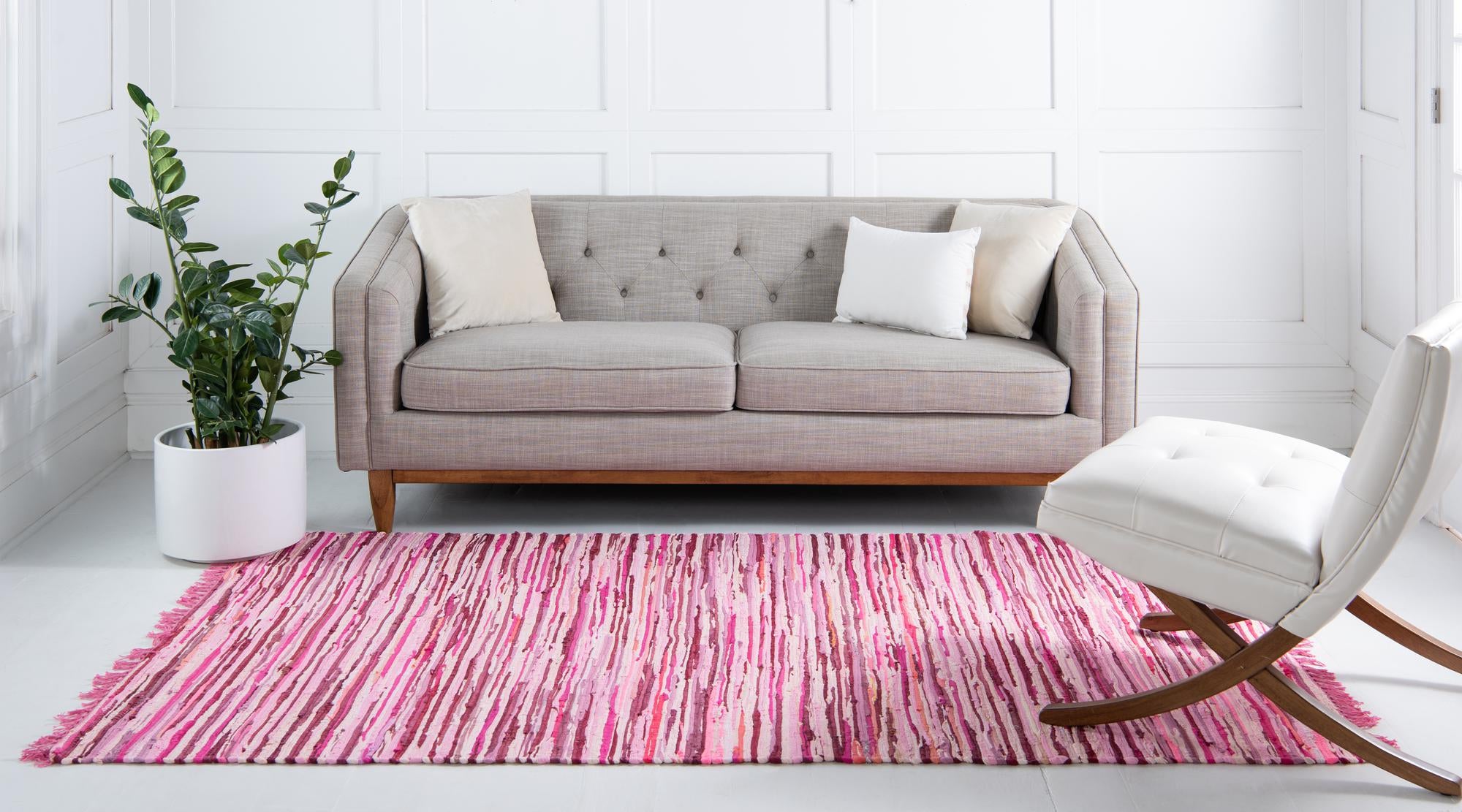 Pink 9' x 12' Hand Woven Chindi Cotton Rug | Rugs.com