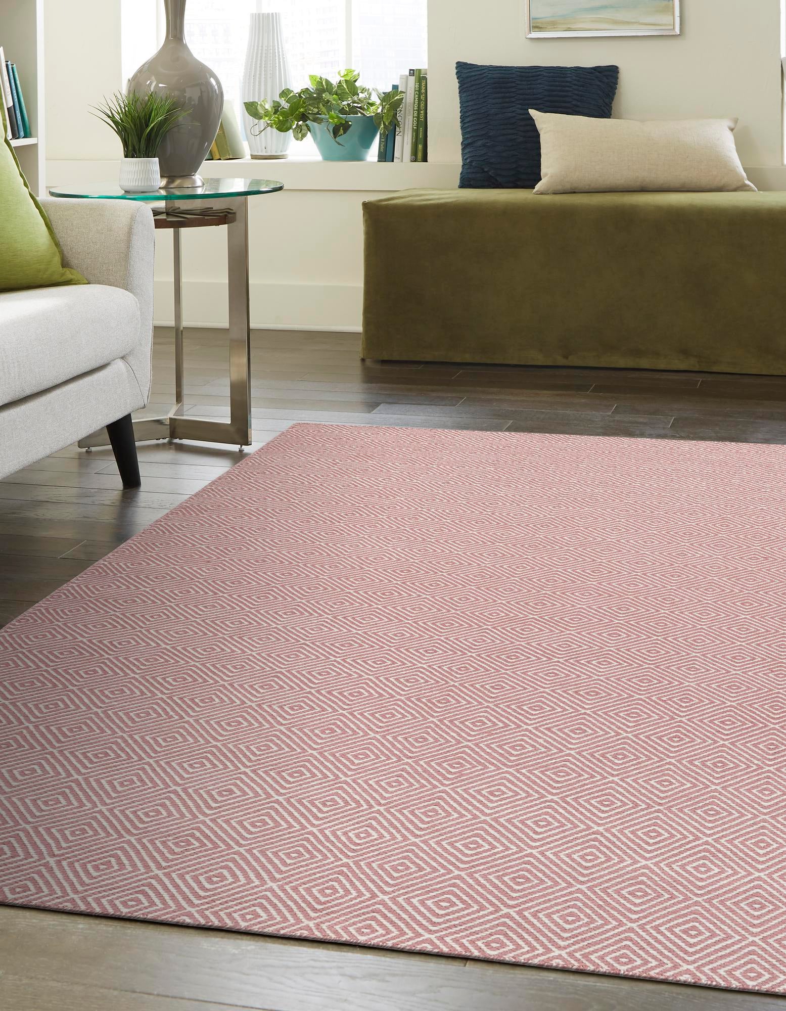 Pink 7' 10 x 10' Hand Woven Geo Trellis Flatweave Rug | Rugs.com