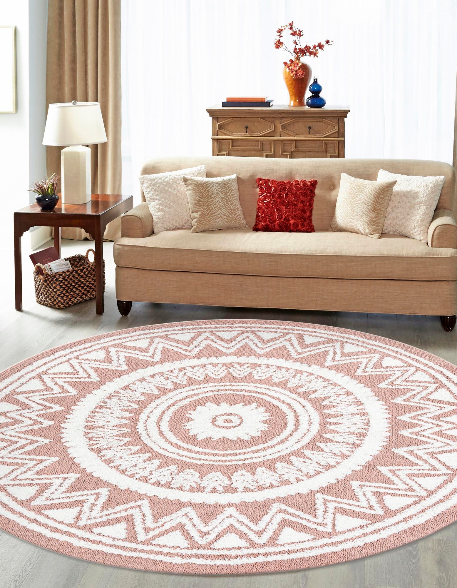 Pink 5' 3 x 5' 3 Boho Round Rug | Rugs.com