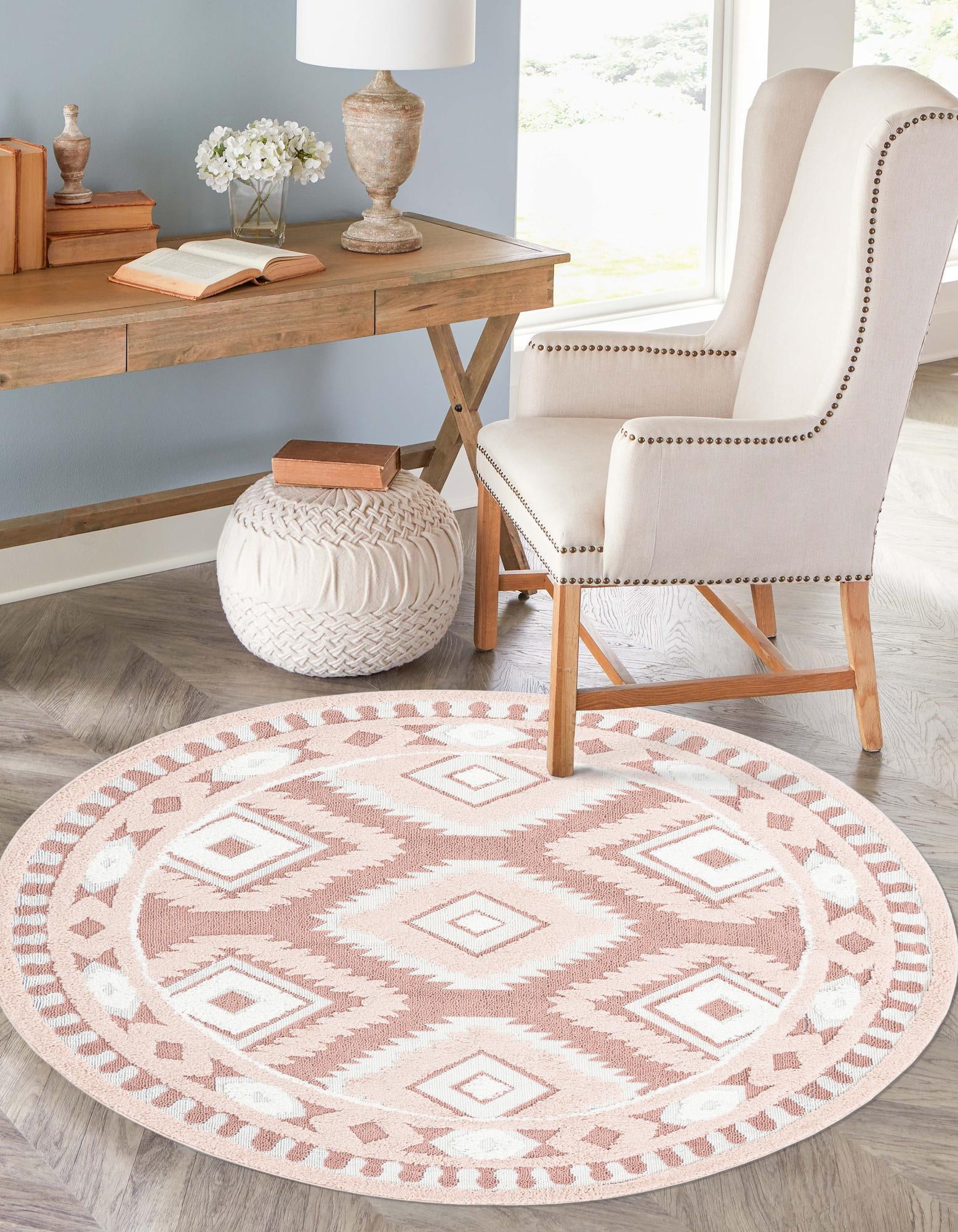 Pink 3' 3 x 3' 3 Boho Round Rug | Rugs.com