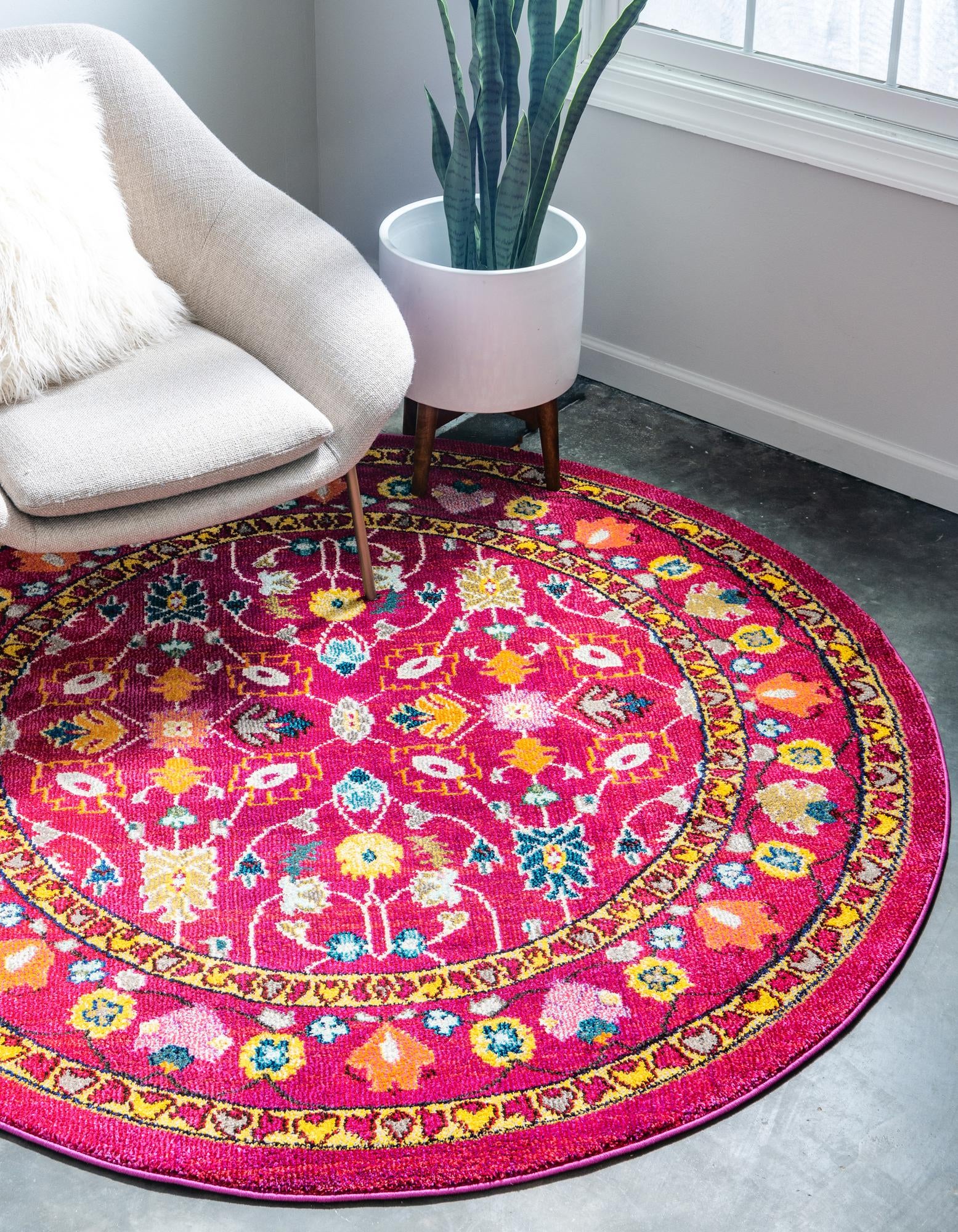 Pink 6' x 6' Fleur Round Rug | Rugs.com