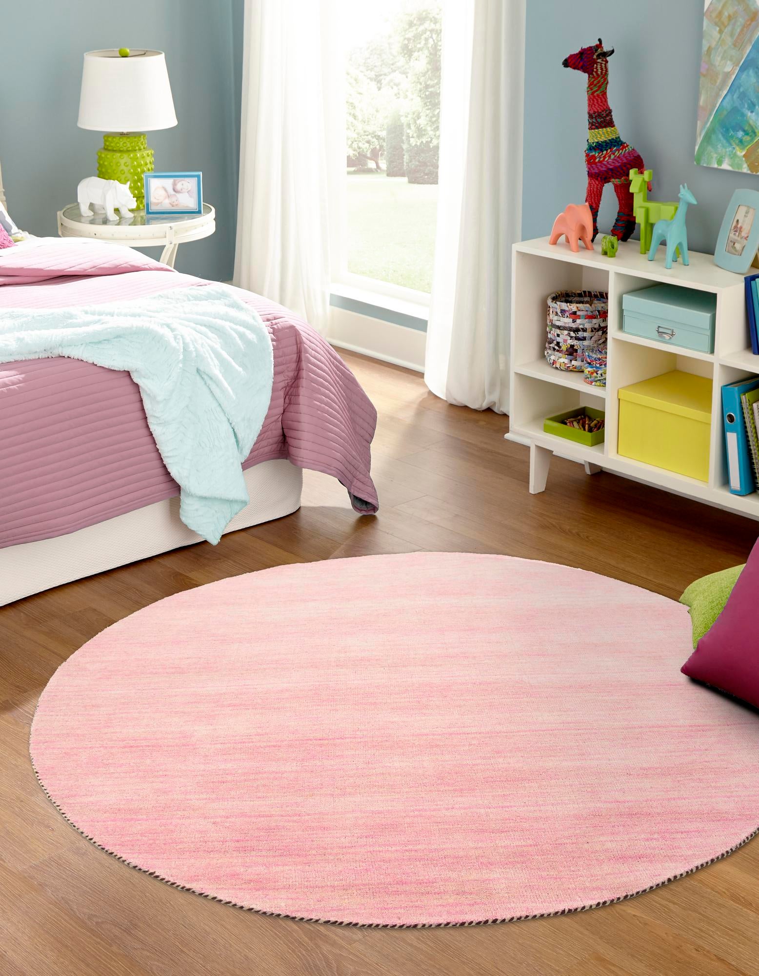 Pink 6' 7 x 6' 7 Hand Knotted Solid Gabbeh Wool Round Rug | Rugs.com
