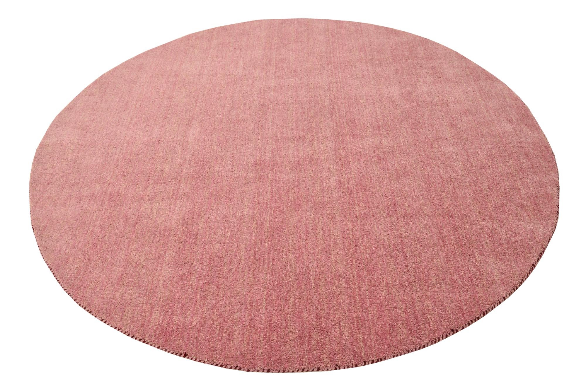 Pink 6' 7 x 6' 7 Hand Knotted Solid Gabbeh Wool Round Rug | Rugs.com