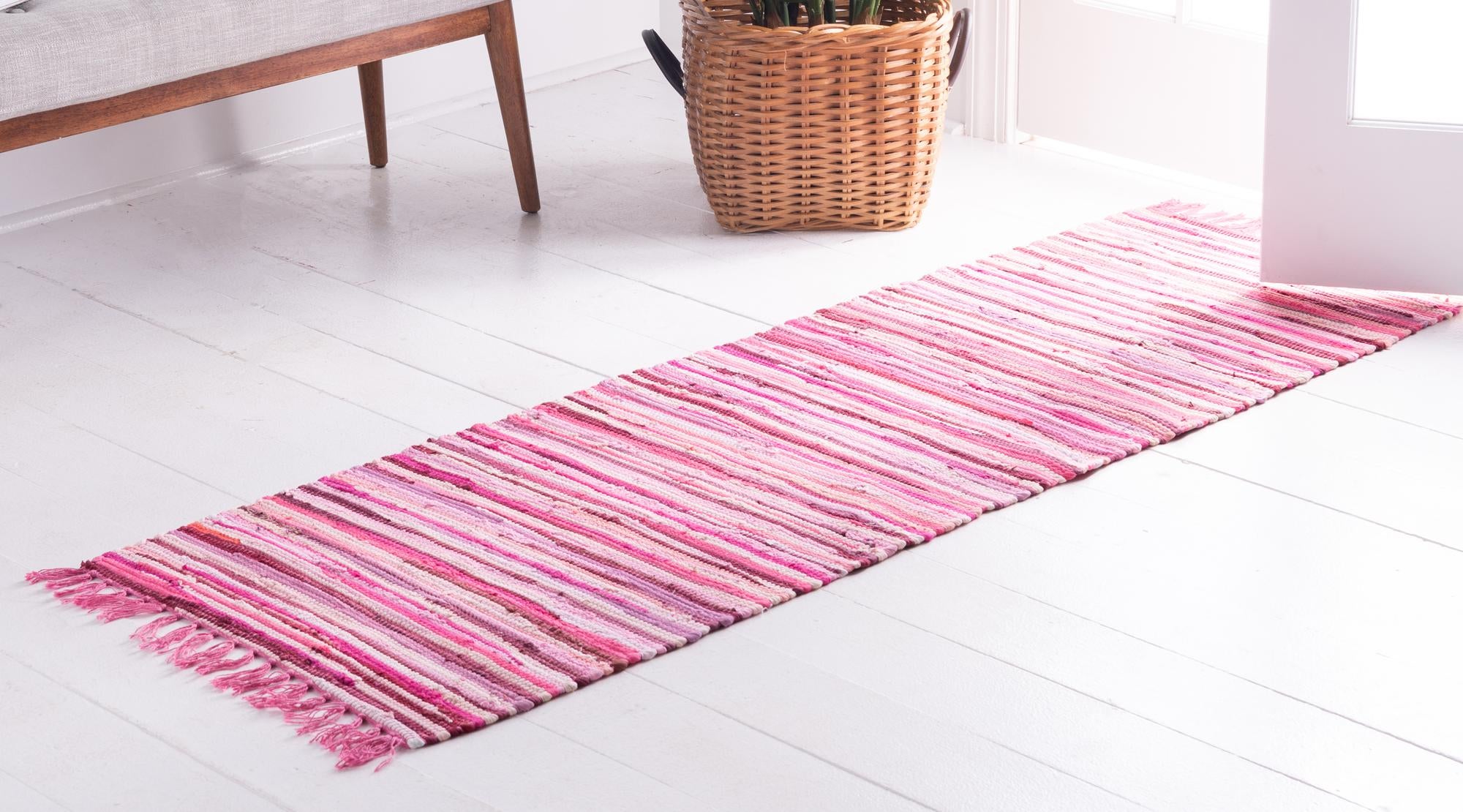 Pink 2' 7 x 9' 10 Hand Woven Chindi Cotton Runner Rug | Rugs.com