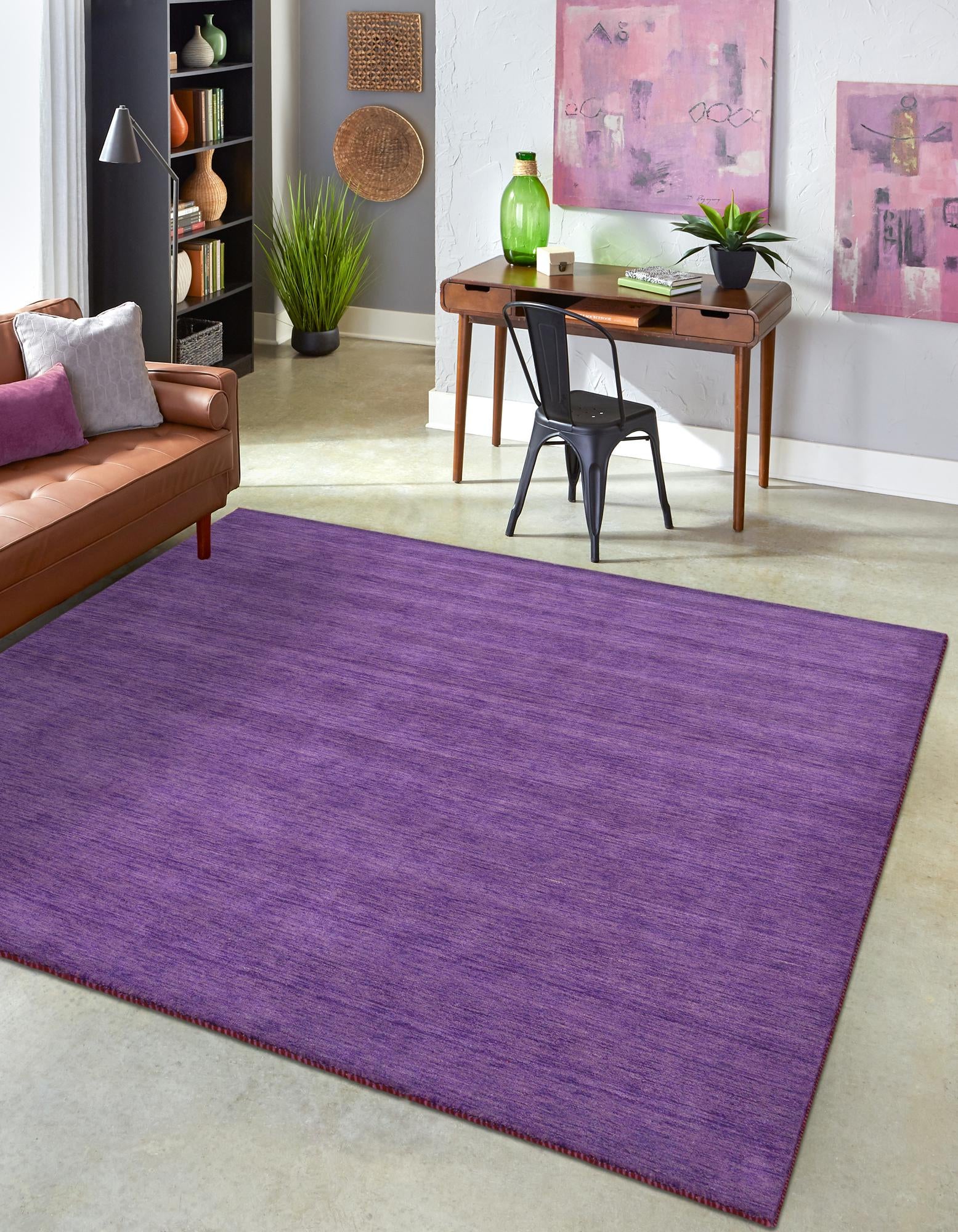 Purple 9' 10 x 9' 10 Hand Knotted Solid Gabbeh Wool Square Rug | Rugs.com