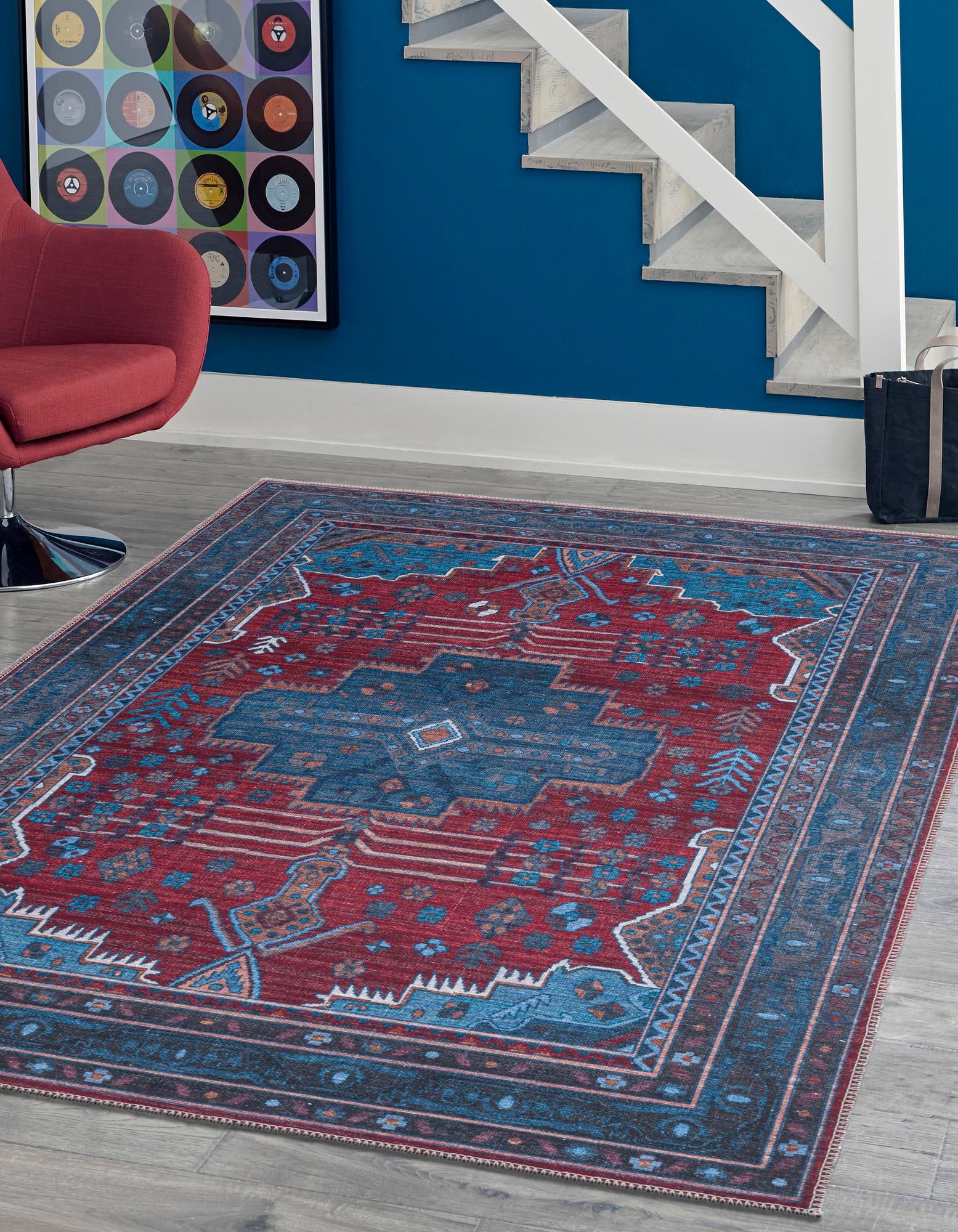 Red and Blue 7' 10 x 10' Washable Mangata Rug | Rugs.com