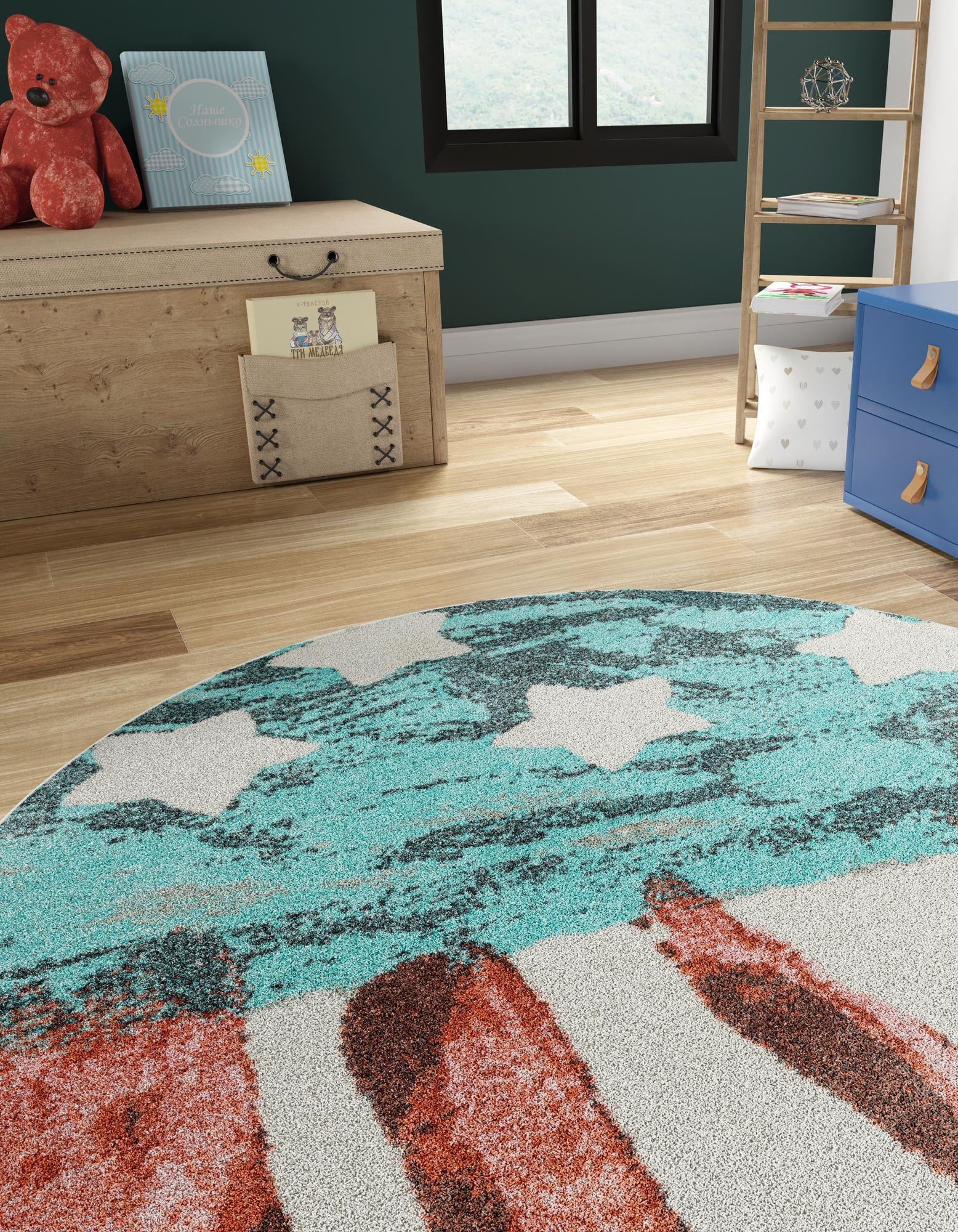 Red and Blue 2' 2 x 2' 2 American Flag Whimsy Kids Round Rug | Rugs.com