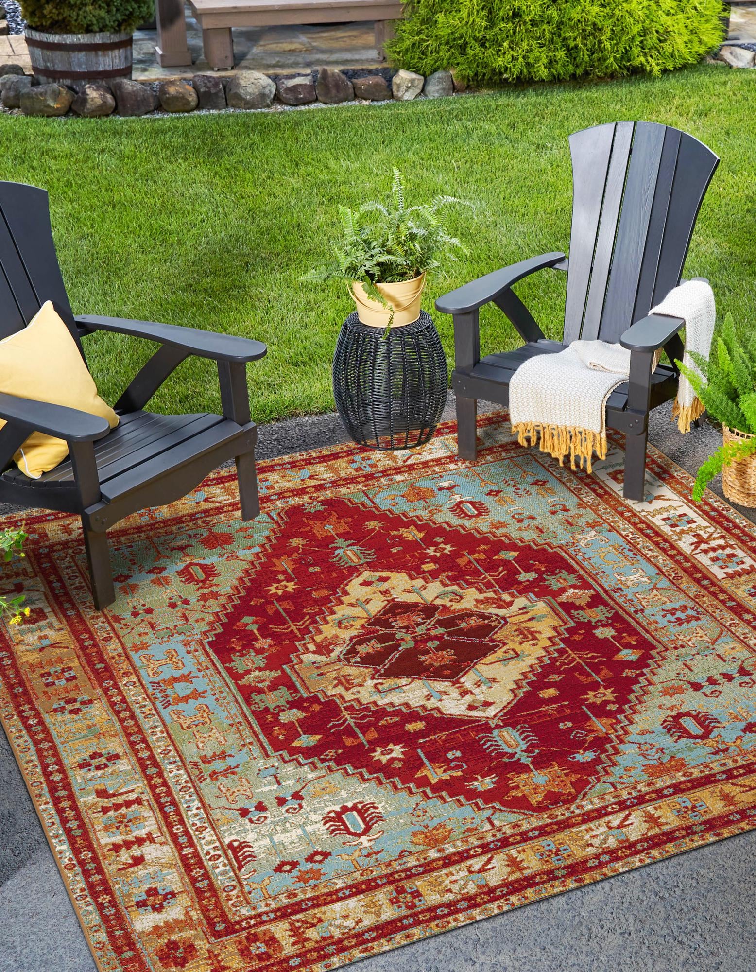 Red Green Blue 10' x 10' Traditional Indoor / Outdoor Square Rug | Rugs.com