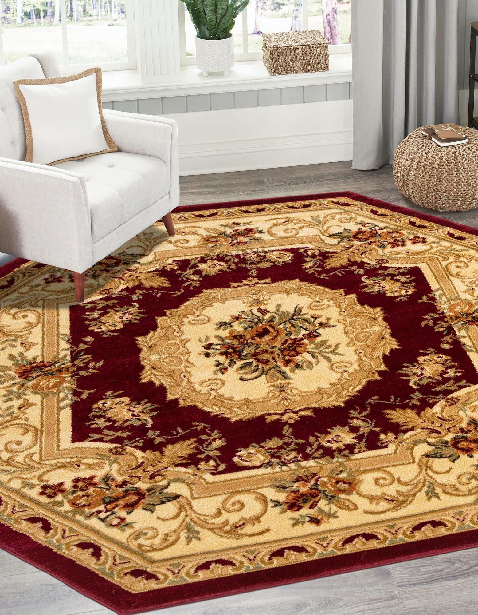 Red 5' 3 x 5' 3 Chateau Octagon Rug | Rugs.com