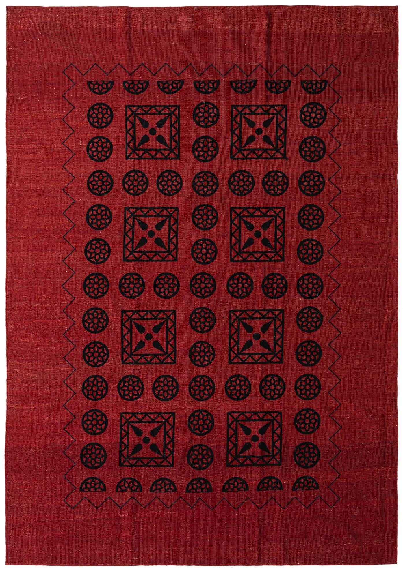 Red 7' 5 x 10' 8 Hand Woven Kilim Modern Wool Rug | Rugs.com