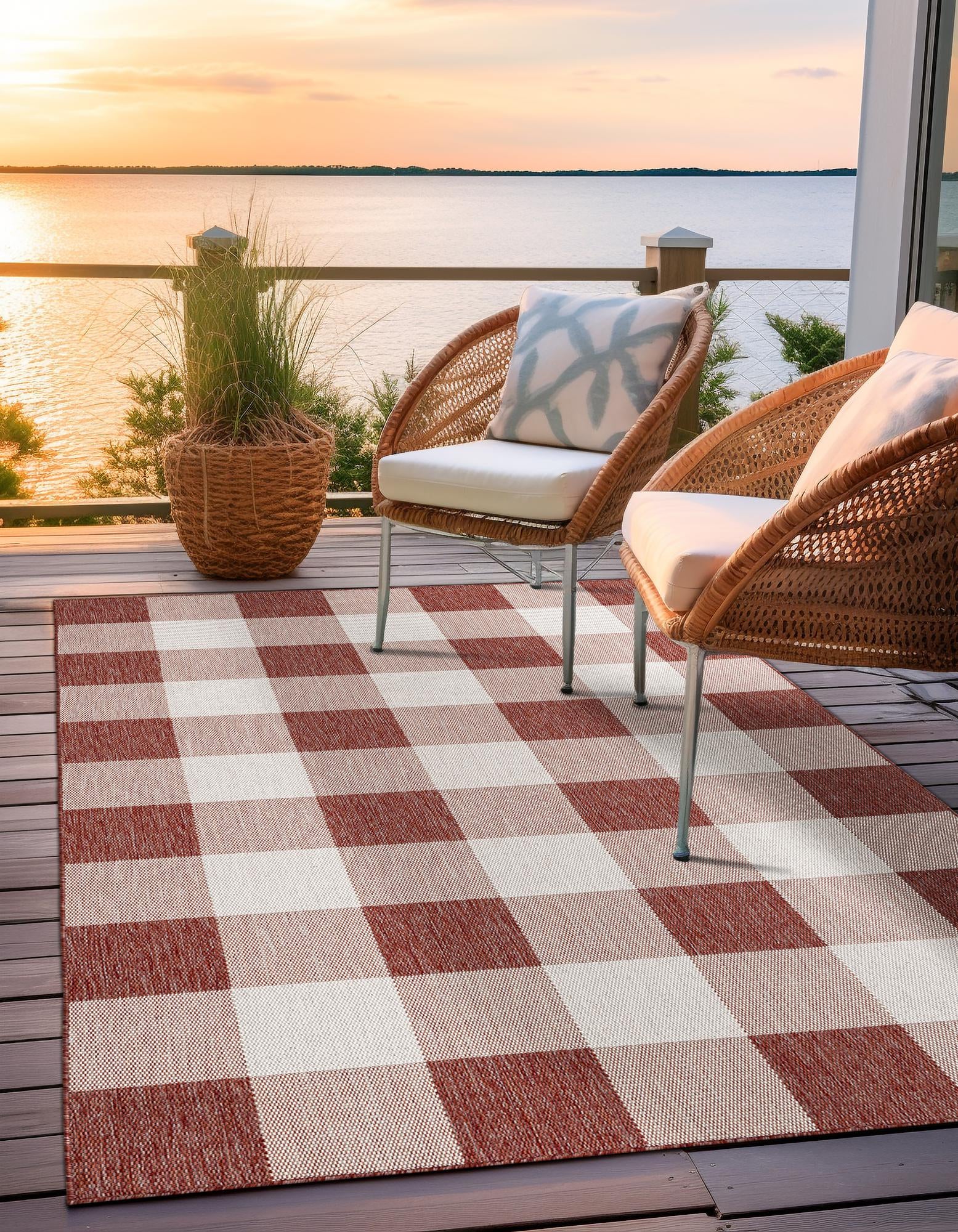 Red 4' x 6' Checkered Indoor / Outdoor Rug | Rugs.com