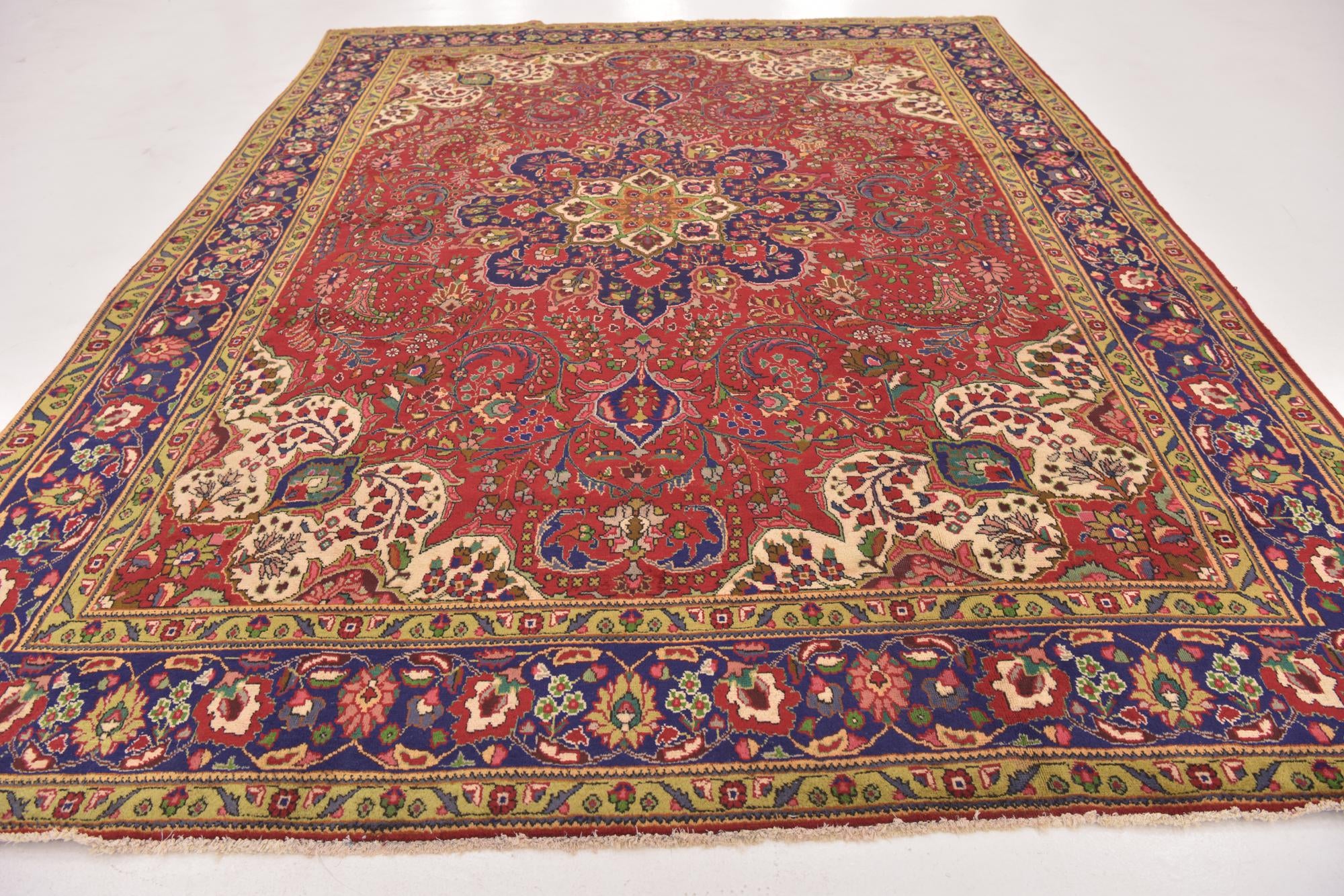Red 9' 7 x 12' 10 Hand Knotted Tabriz Persian Wool Rug | Rugs.com