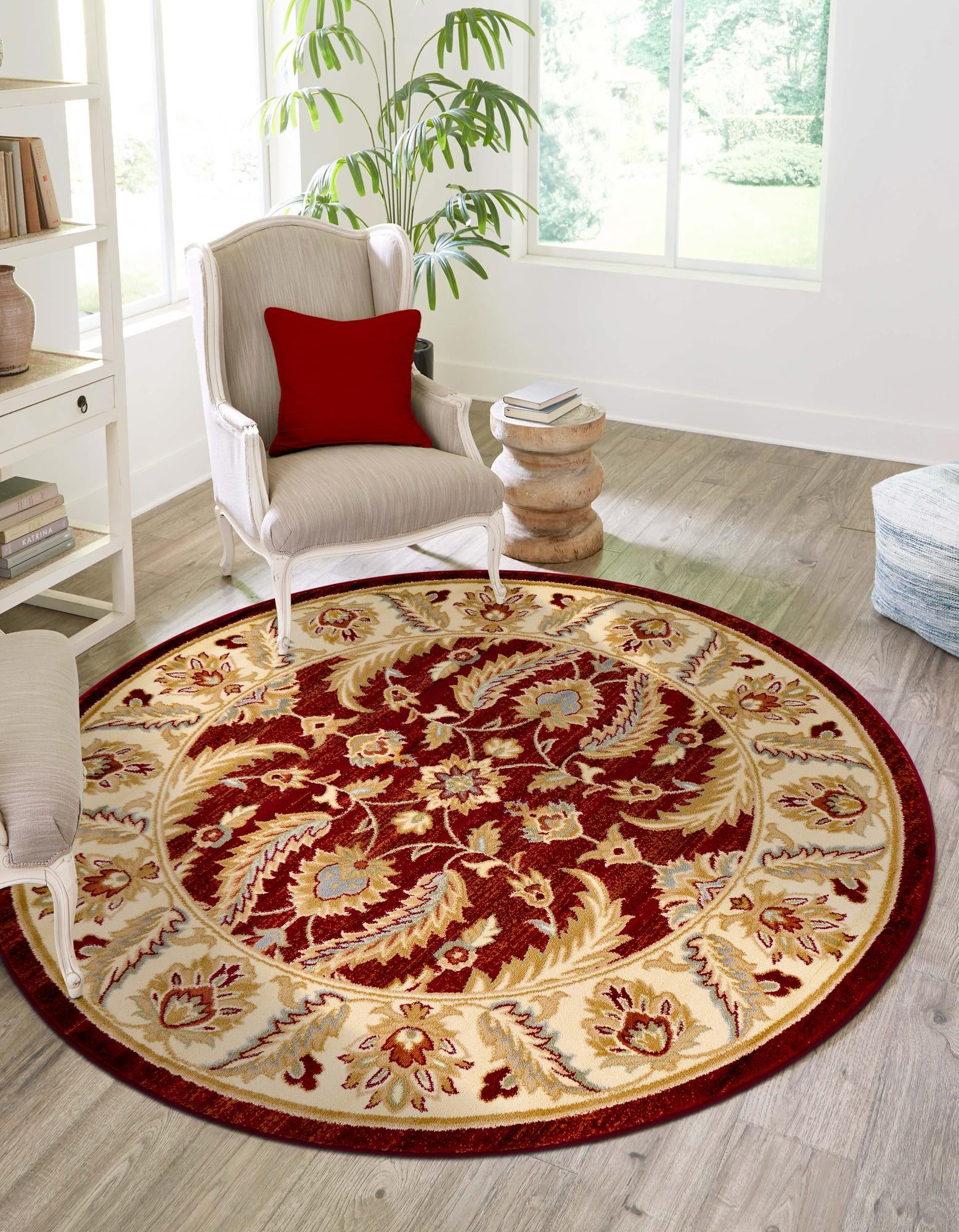 Red 6' x 6' Lenox Chateau Round Rug | Rugs.com