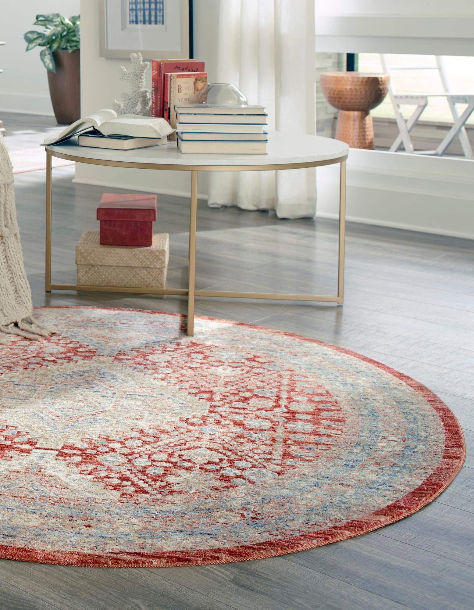 Red 5' x 5' Noble Round Rug | Rugs.com