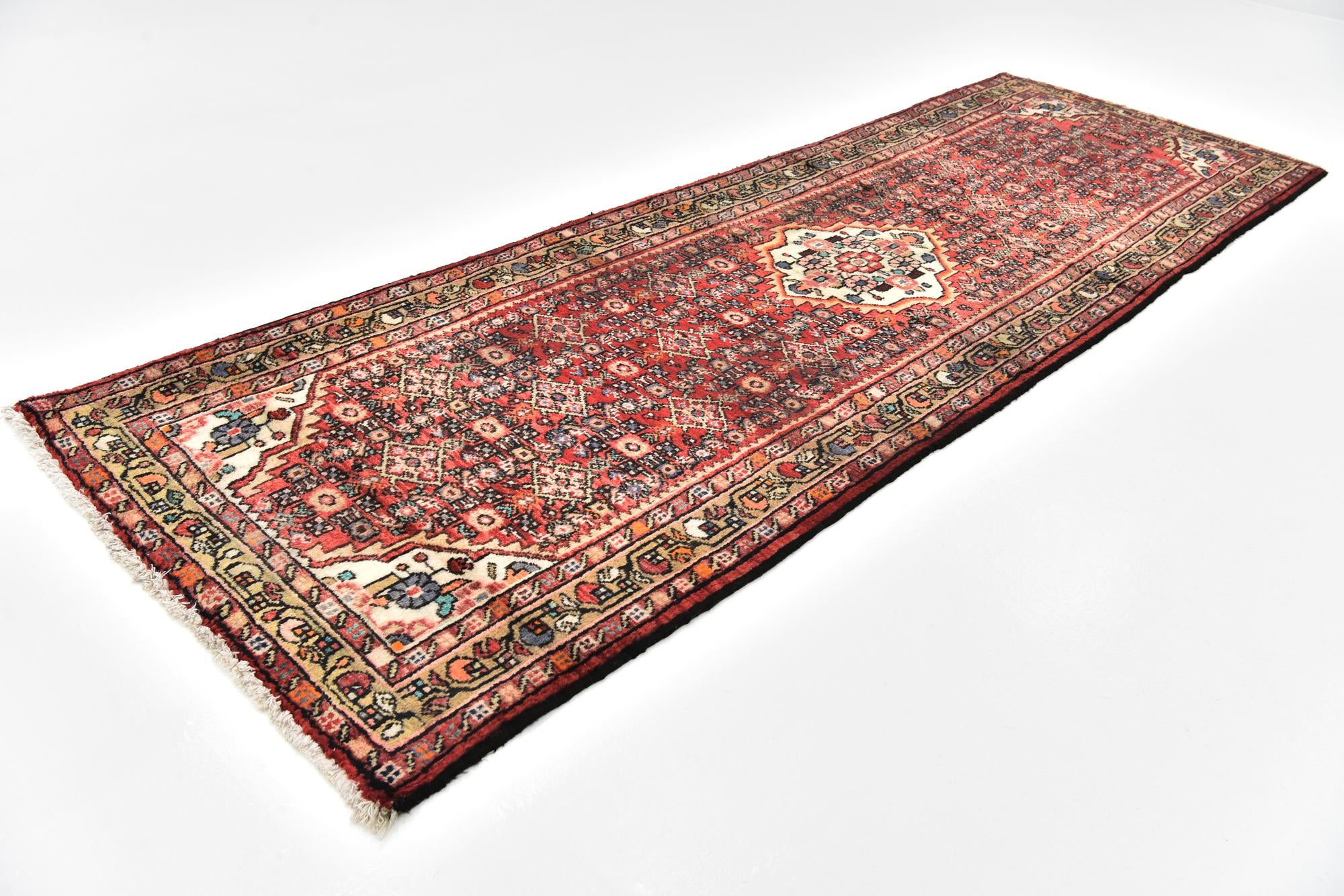 Red 3' 5 x 10' 2 Hand Knotted Hossainabad Persian Wool Runner Rug ...