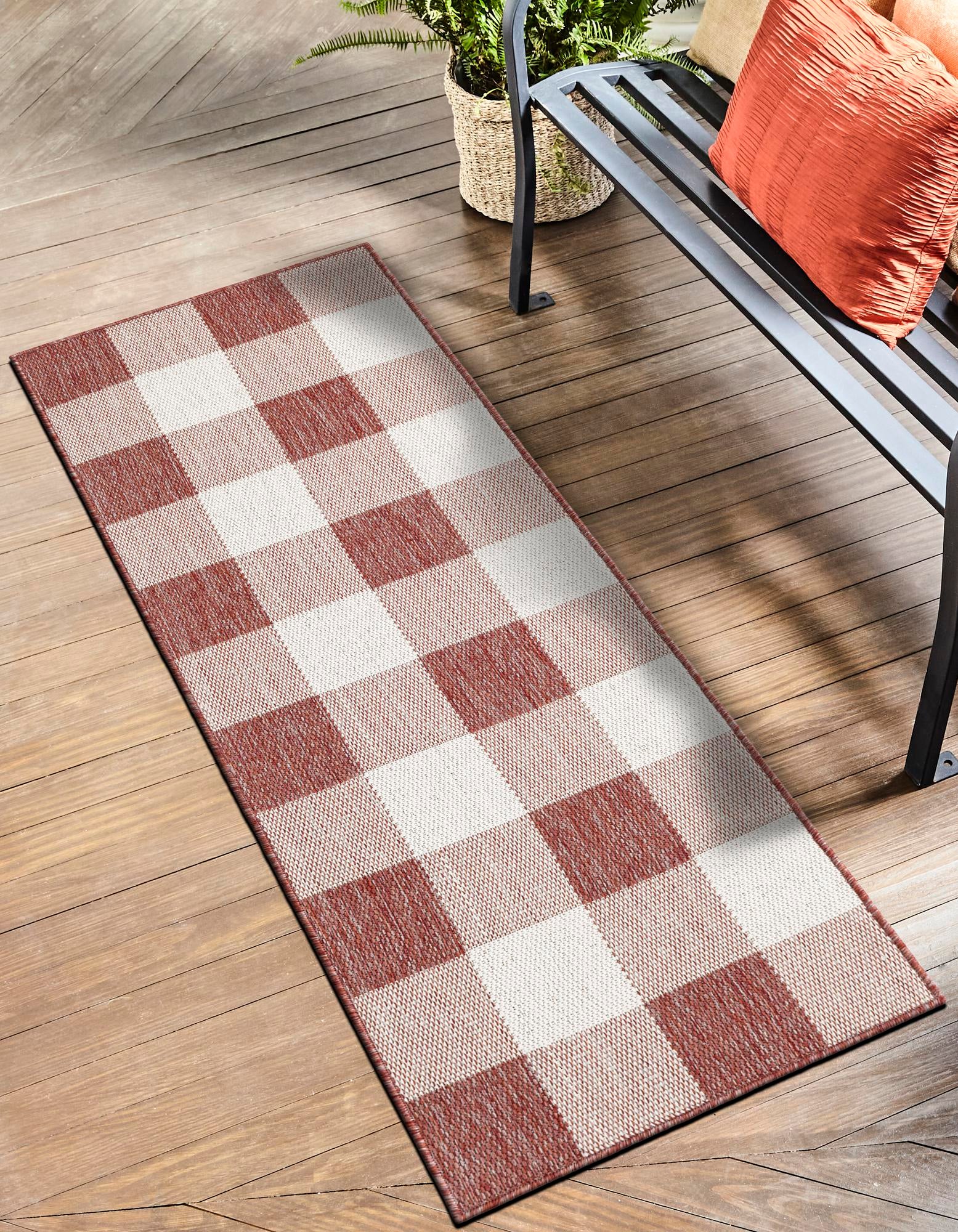 Red 2' x 5' Checkered Indoor / Outdoor Runner Rug | Rugs.com