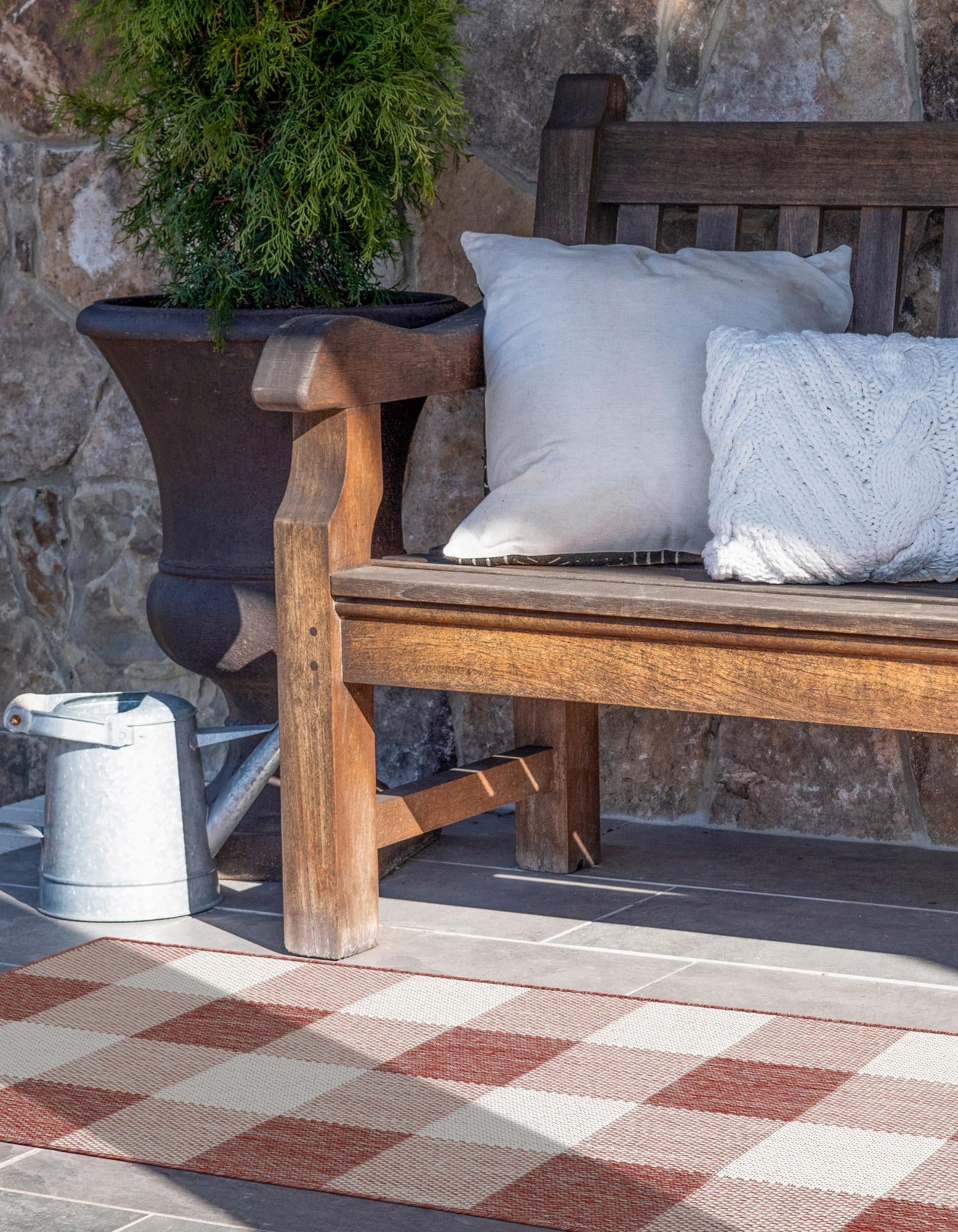 Red 2' x 5' Checkered Indoor / Outdoor Runner Rug | Rugs.com