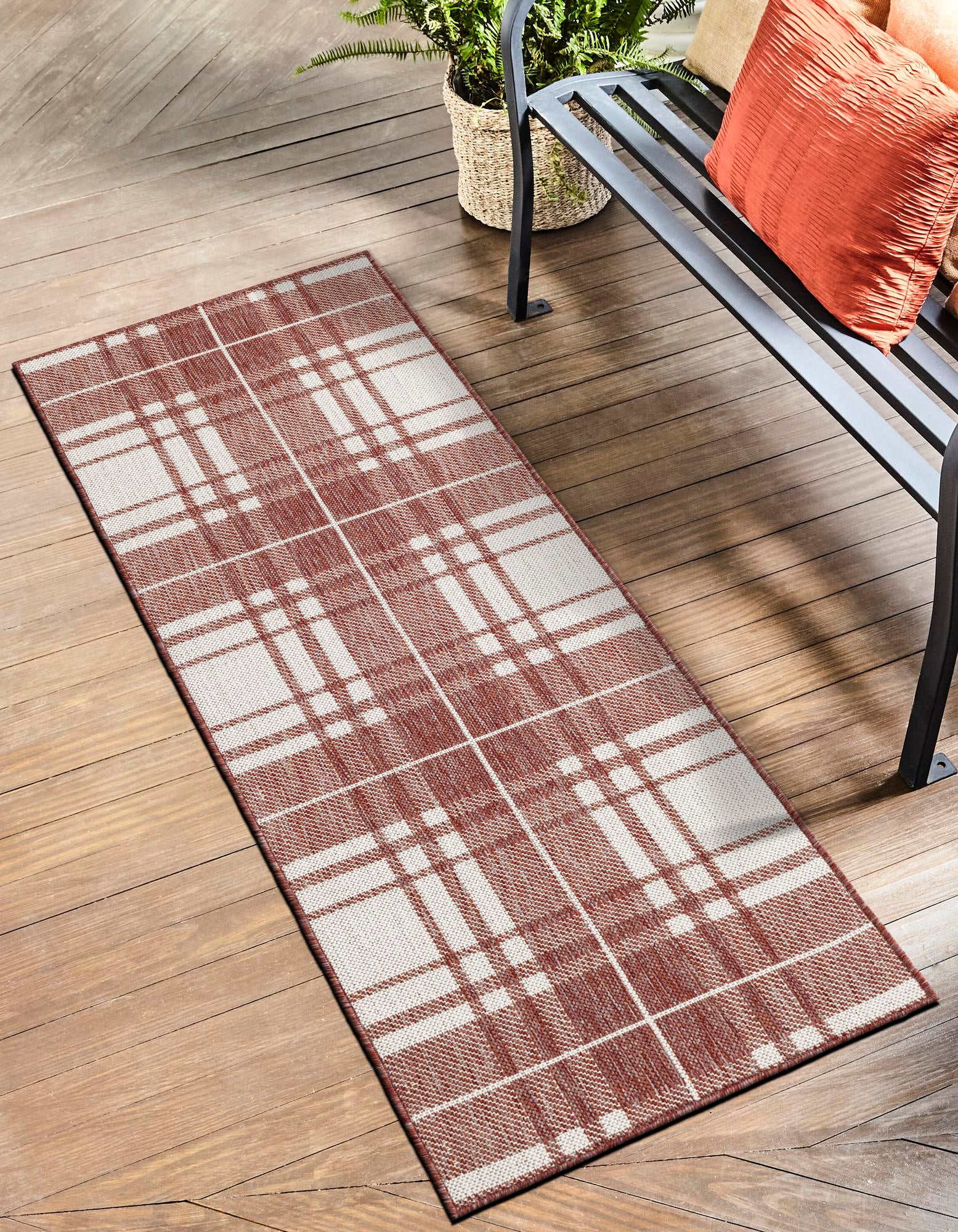 Red 2' x 8' Checkered Indoor / Outdoor Runner Rug | Rugs.com