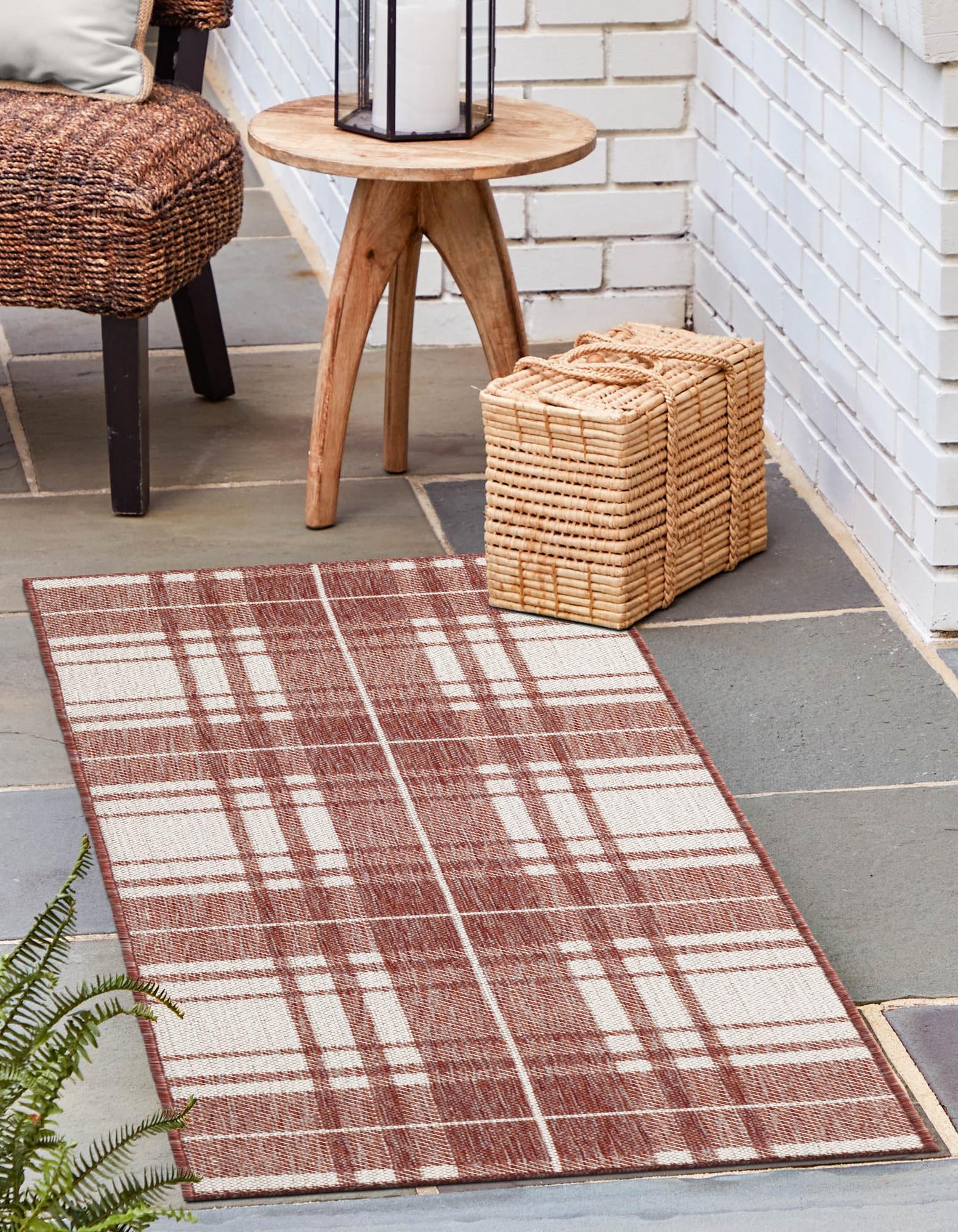 Red 2' x 8' Checkered Indoor / Outdoor Runner Rug | Rugs.com