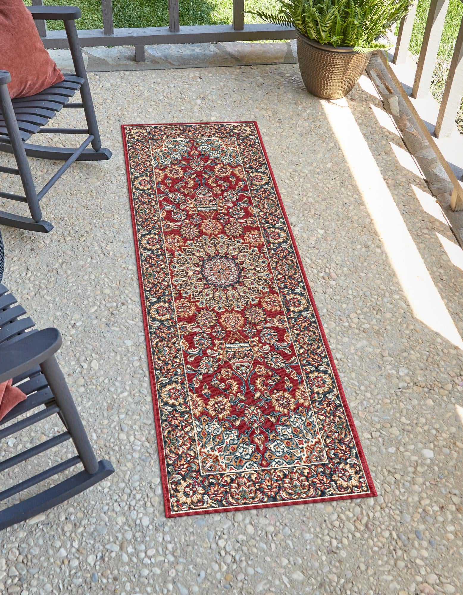 Red 2' 7 x 12' Traditional Indoor / Outdoor Runner Rug | Rugs.com