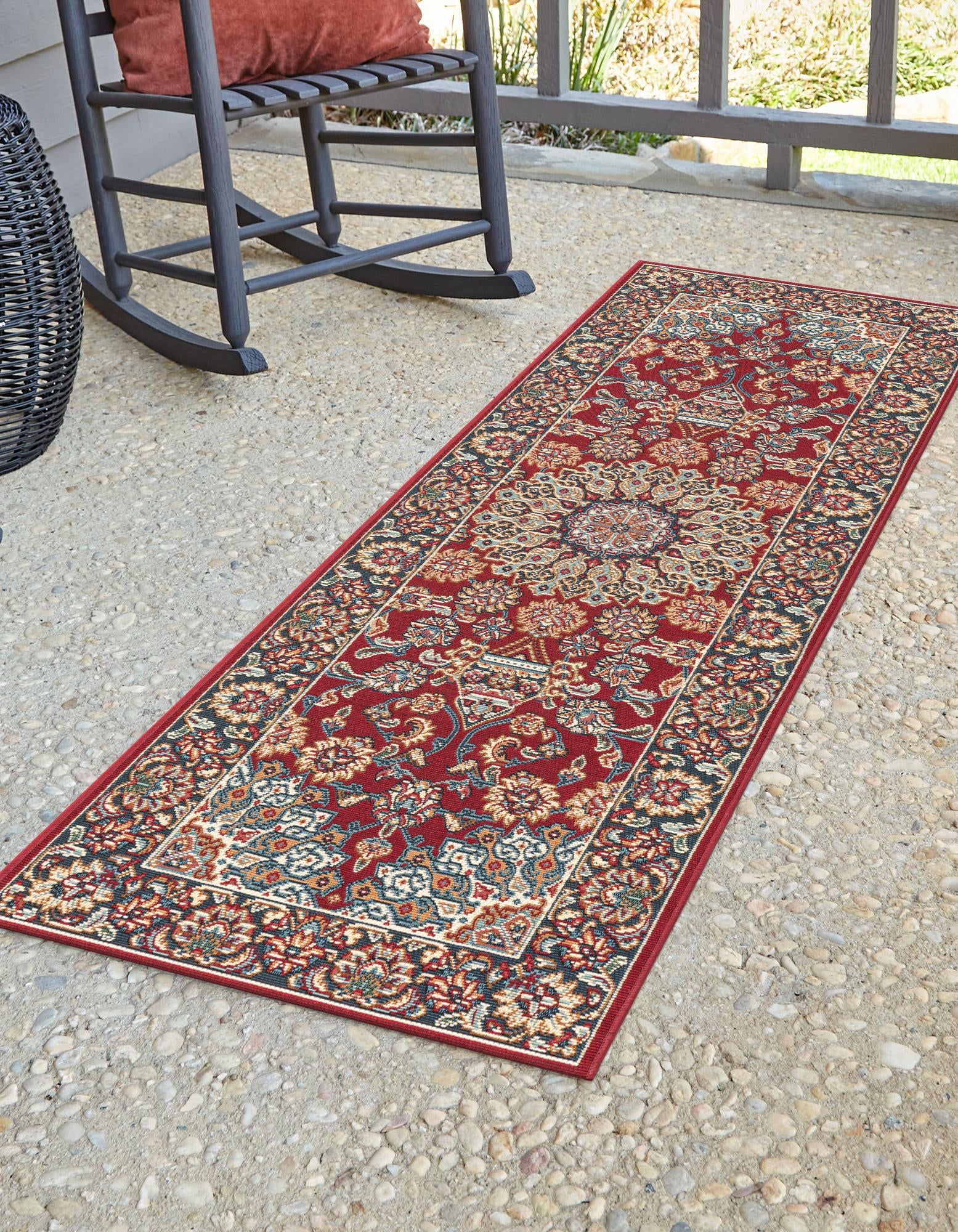 Red 2' x 8' Traditional Indoor / Outdoor Runner Rug | Rugs.com