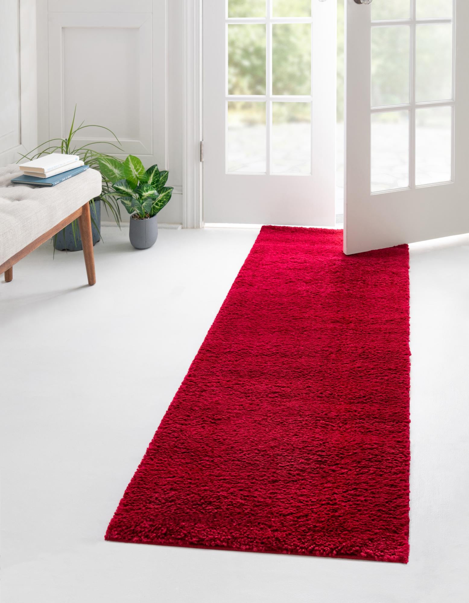 Red 2' 2 x 13' Solid Frieze Runner Rug | Rugs.com