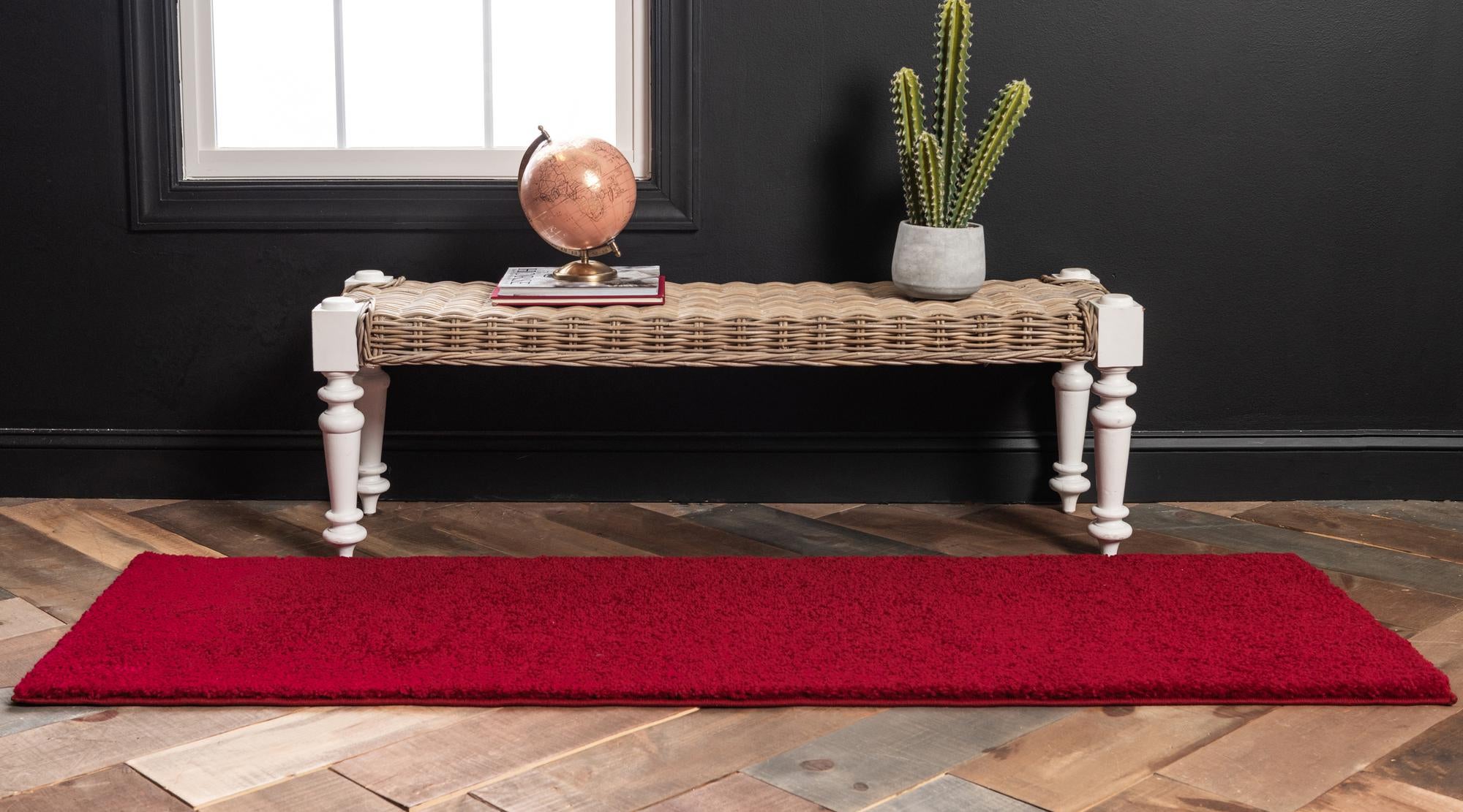 Red 2' 2 x 13' Solid Frieze Runner Rug | Rugs.com