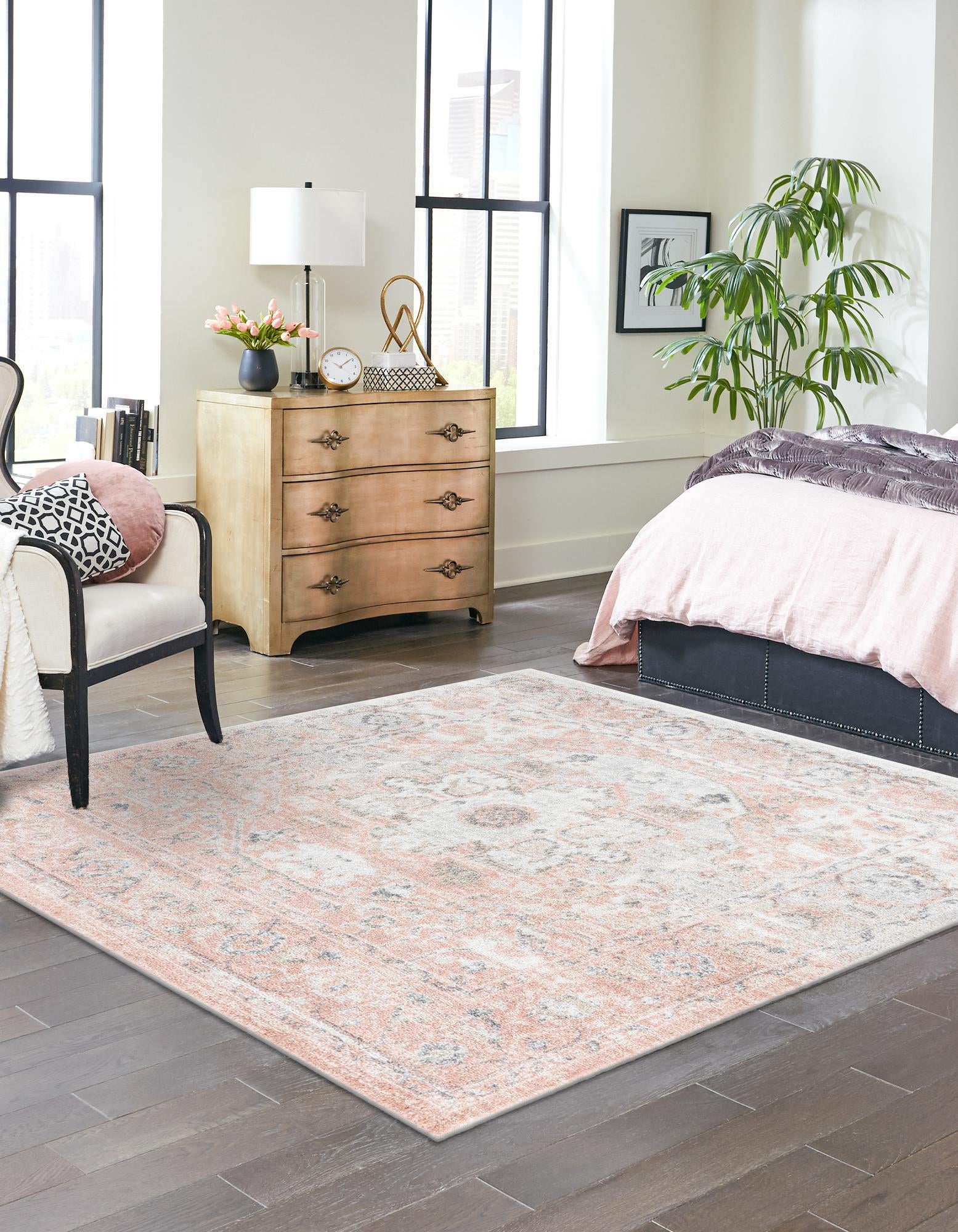 Rose Pink 7' 10 x 7' 10 Madeline Vintage Square Rug | Rugs.com