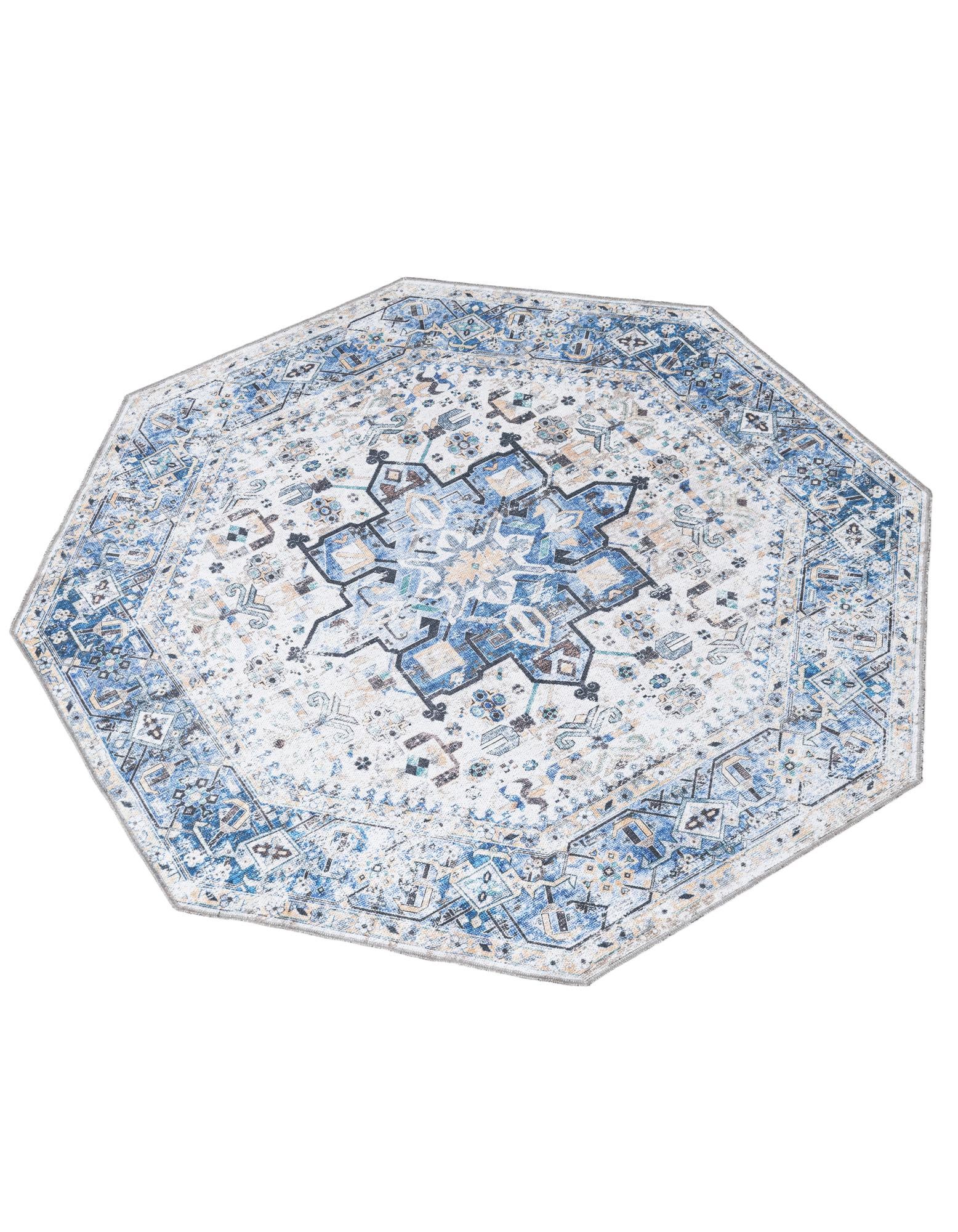 Royal Blue 5' x 5' Washable Yara Octagon Rug | Rugs.com