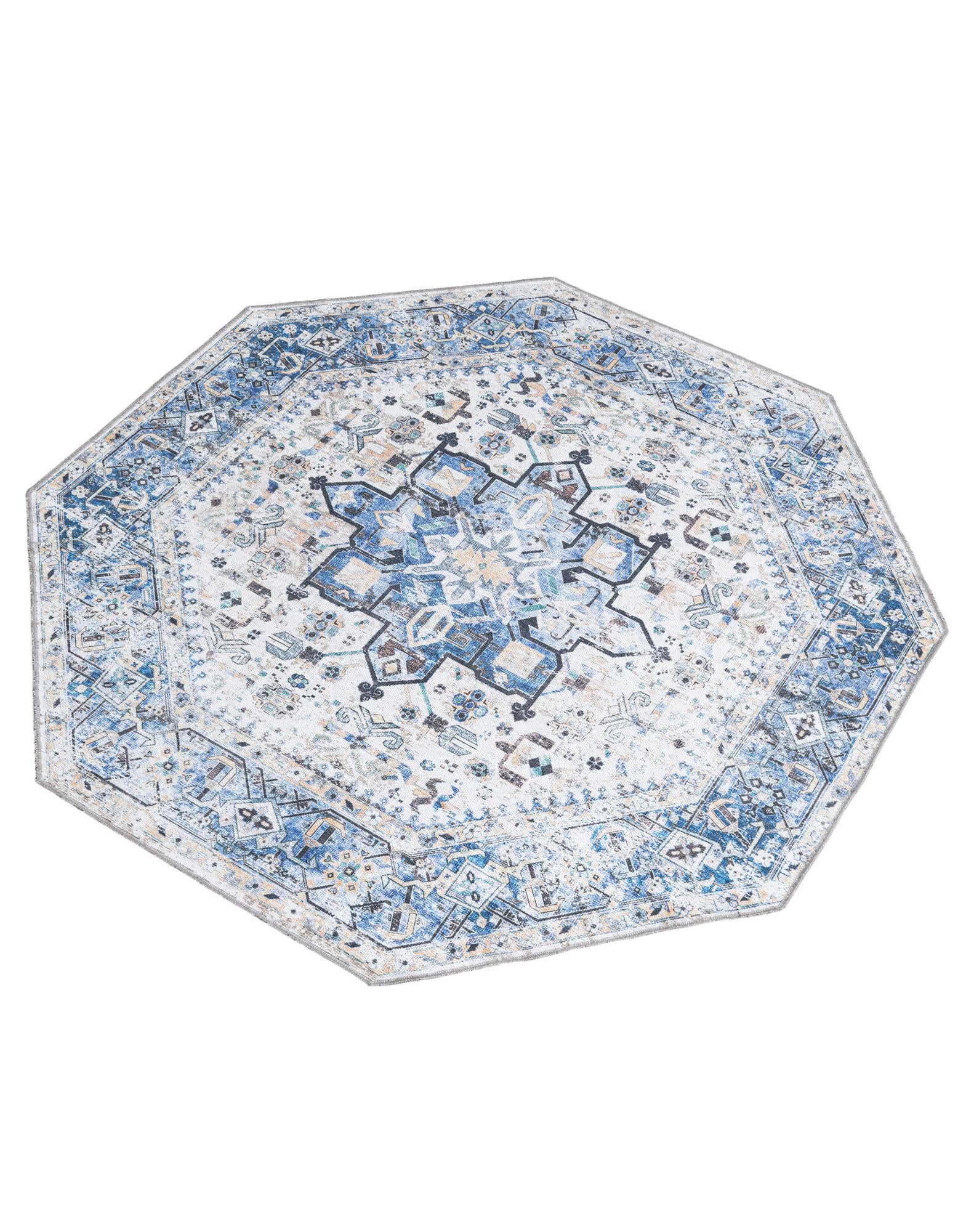 Royal Blue 5' x 5' Washable Yara Octagon Rug | Rugs.com