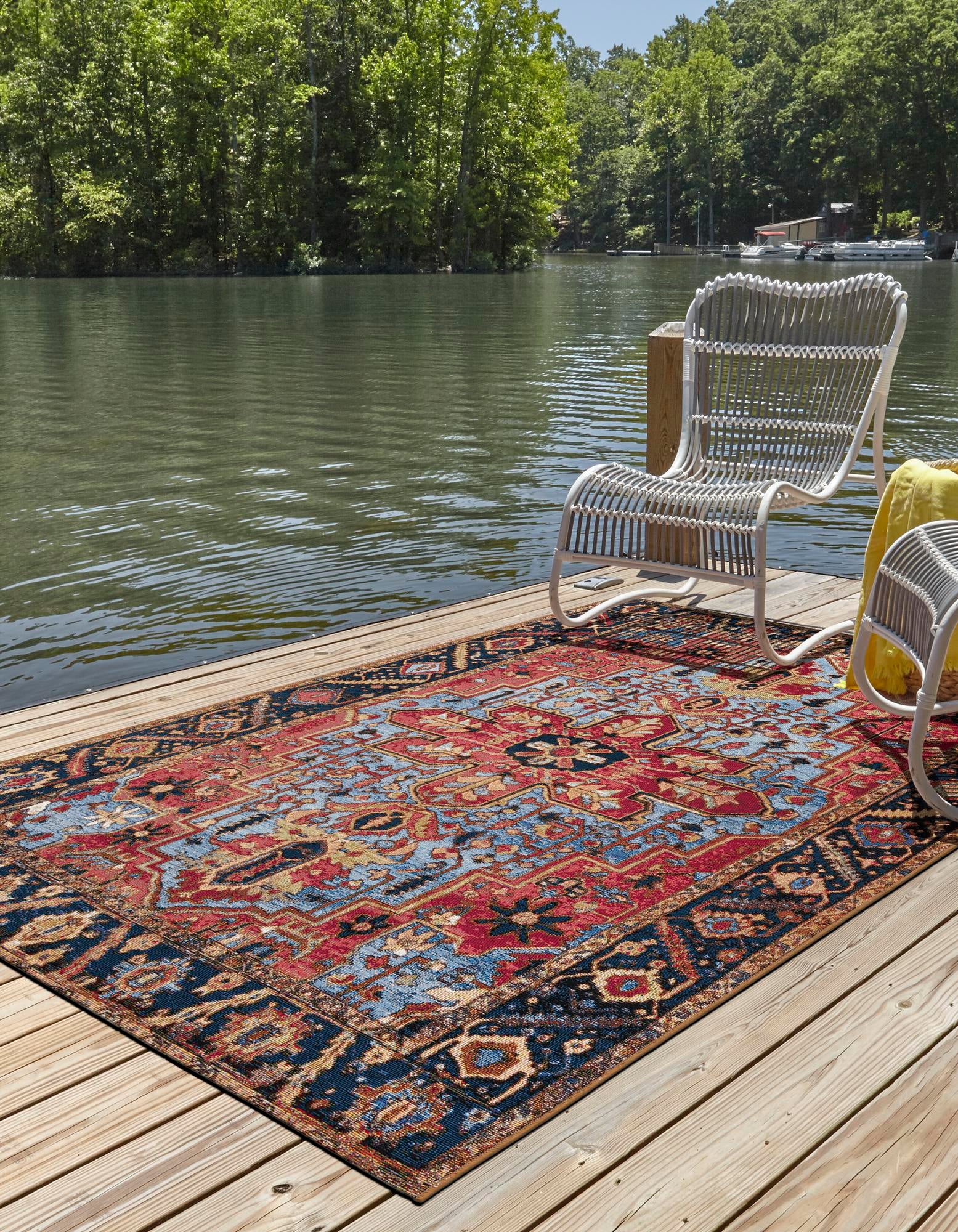 Rust Red and Blue 4' x 6' Traditional Indoor / Outdoor Rug | Rugs.com