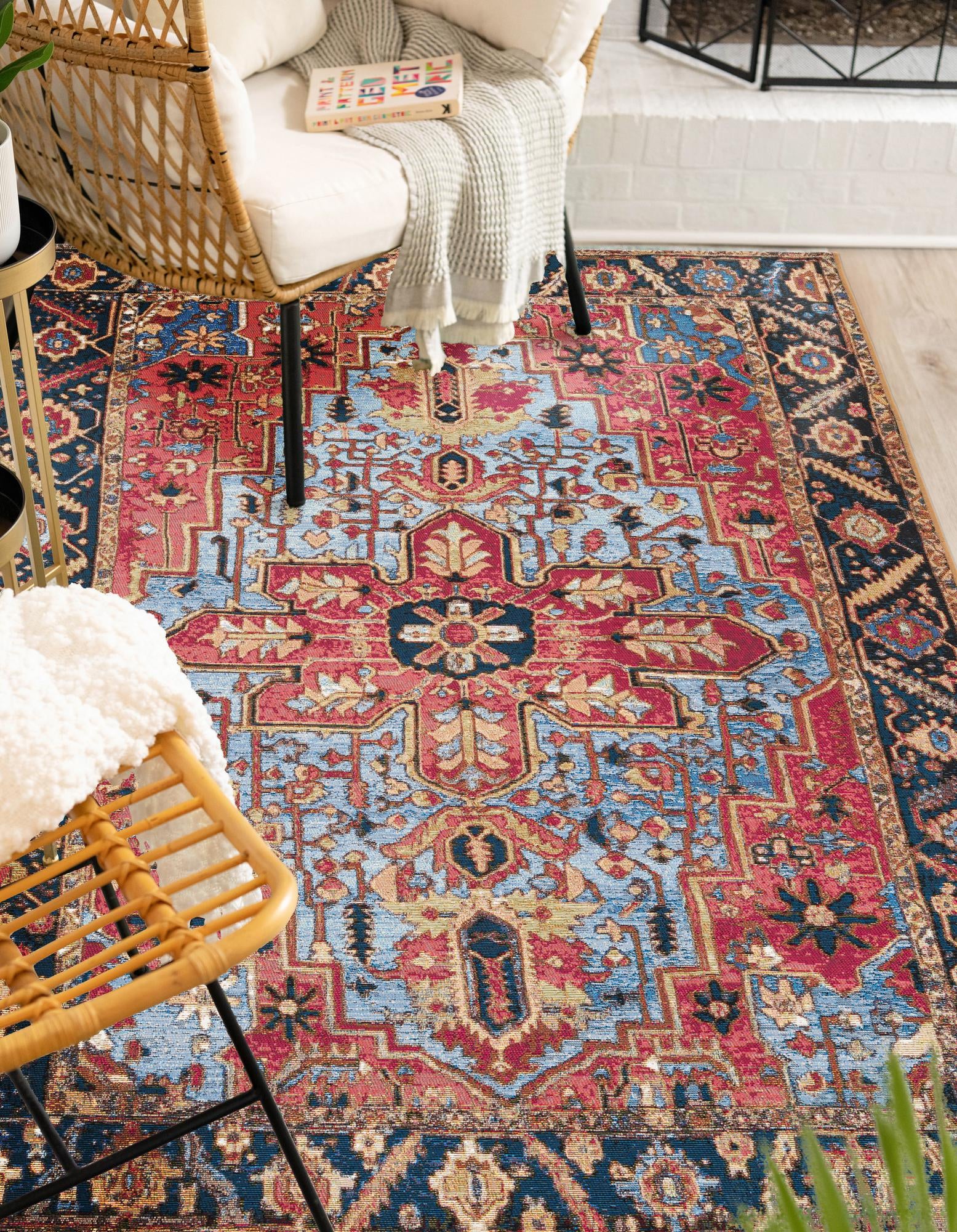 Rust Red and Blue 4' x 6' Traditional Indoor / Outdoor Rug | Rugs.com
