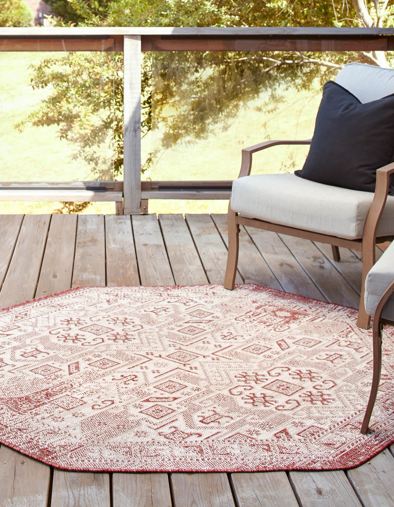 Rust Red 5' 3 x 5' 3 Aztec Indoor / Outdoor Octagon Rug | Rugs.com