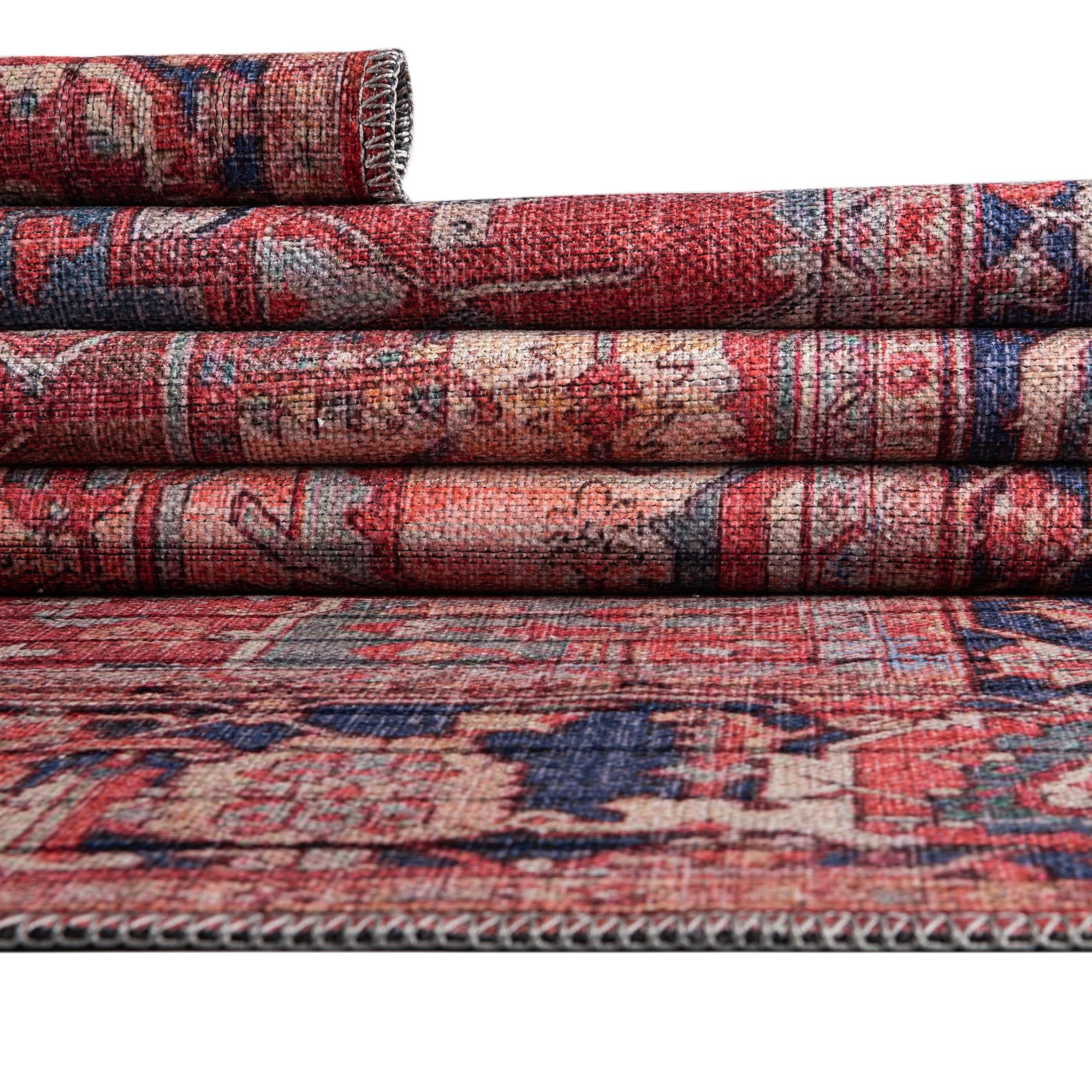 Rust Red 4' x 6' Washable Maahru Oval Rug | Rugs.com