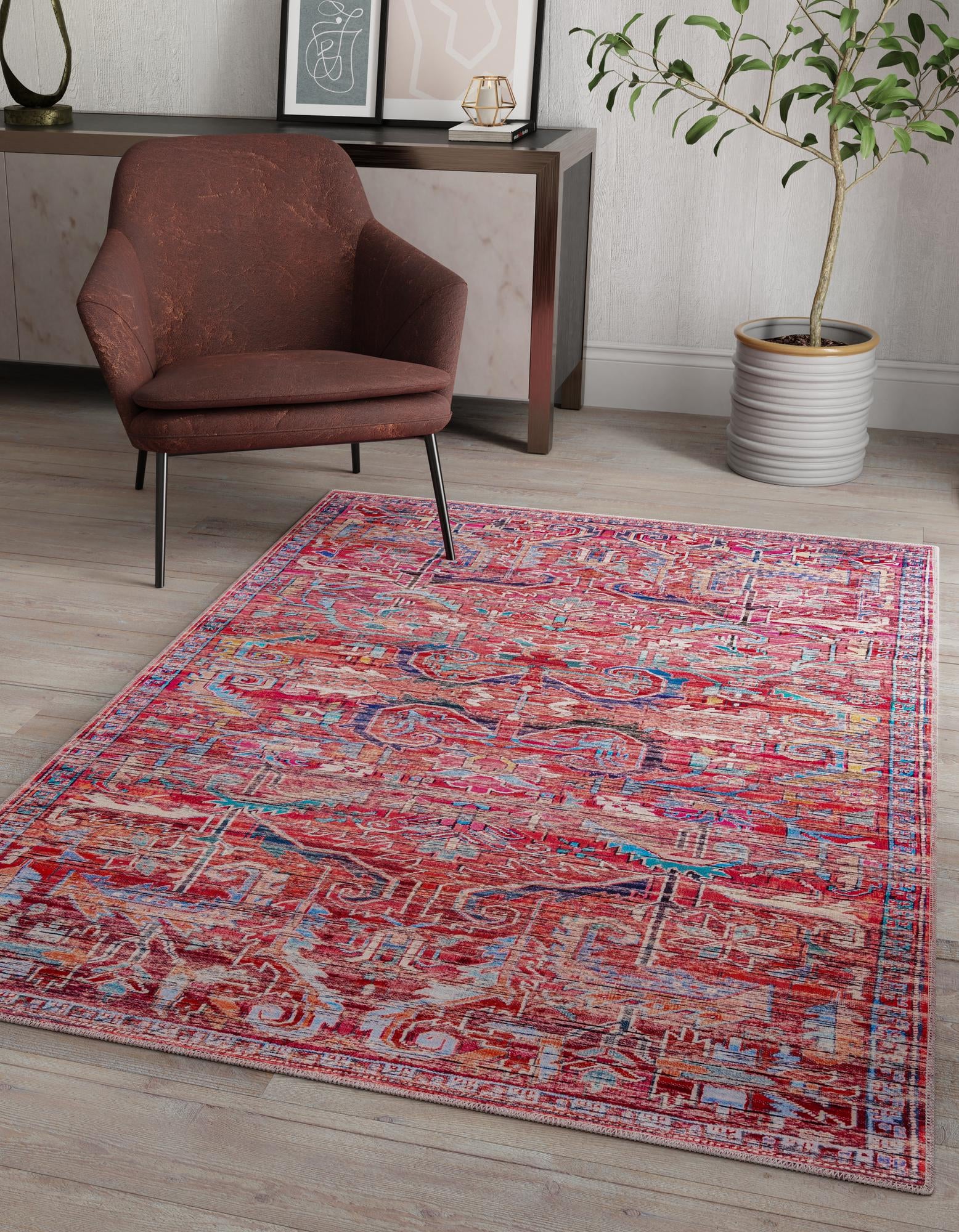 Rust Red 6' x 9' Washable Reverie Maahru Rug | Rugs.com