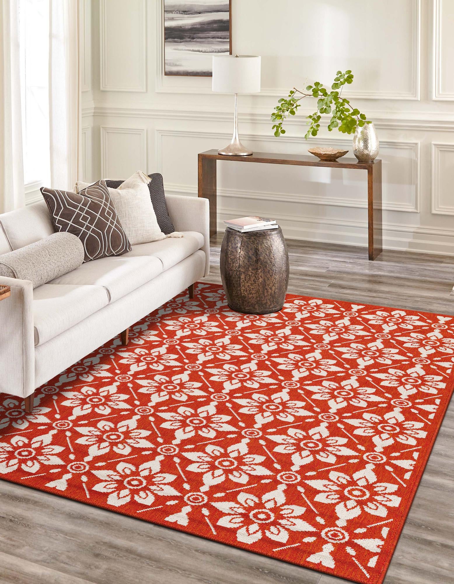 Rust Red 4' x 6' Lattice Indoor / Outdoor Rug | Rugs.com