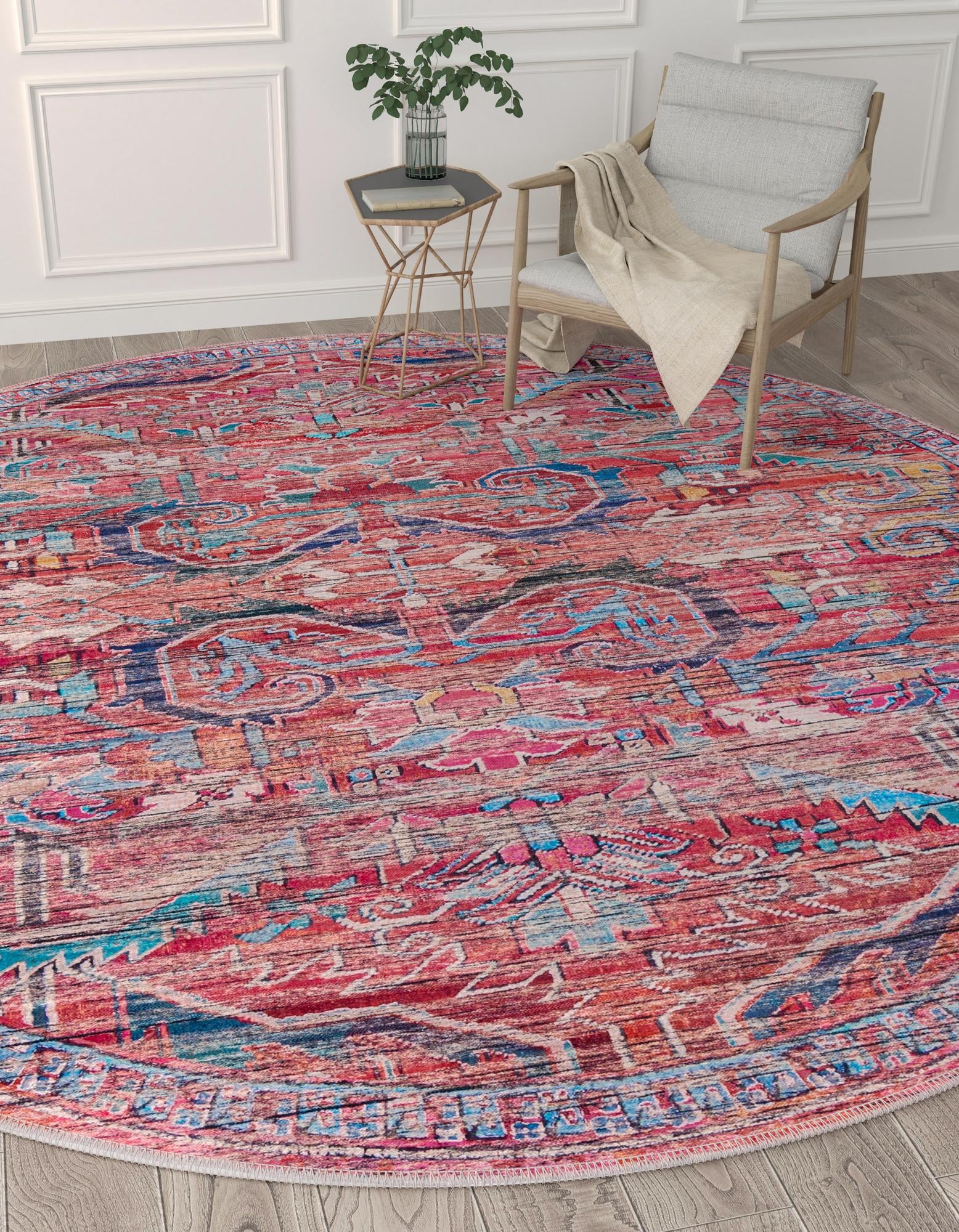 Rust Red 10' 6 x 10' 6 Washable Maahru Round Rug | Rugs.com