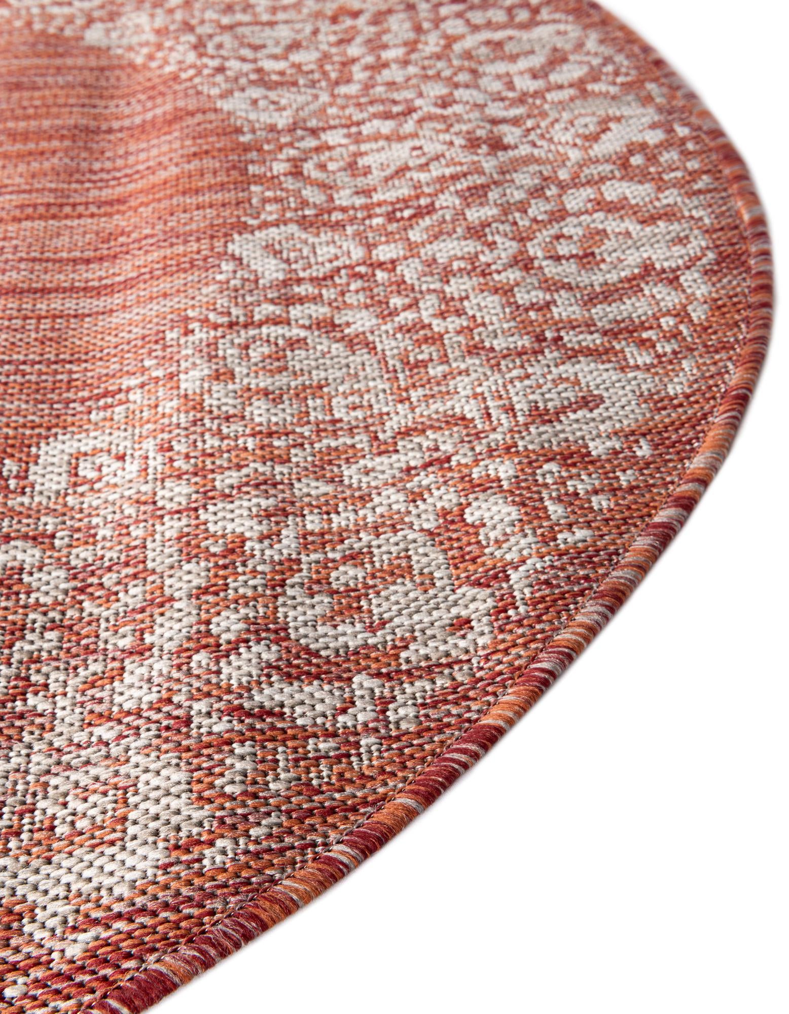 Rust Red 13' x 13' Border Indoor / Outdoor Round Rug | Rugs.com
