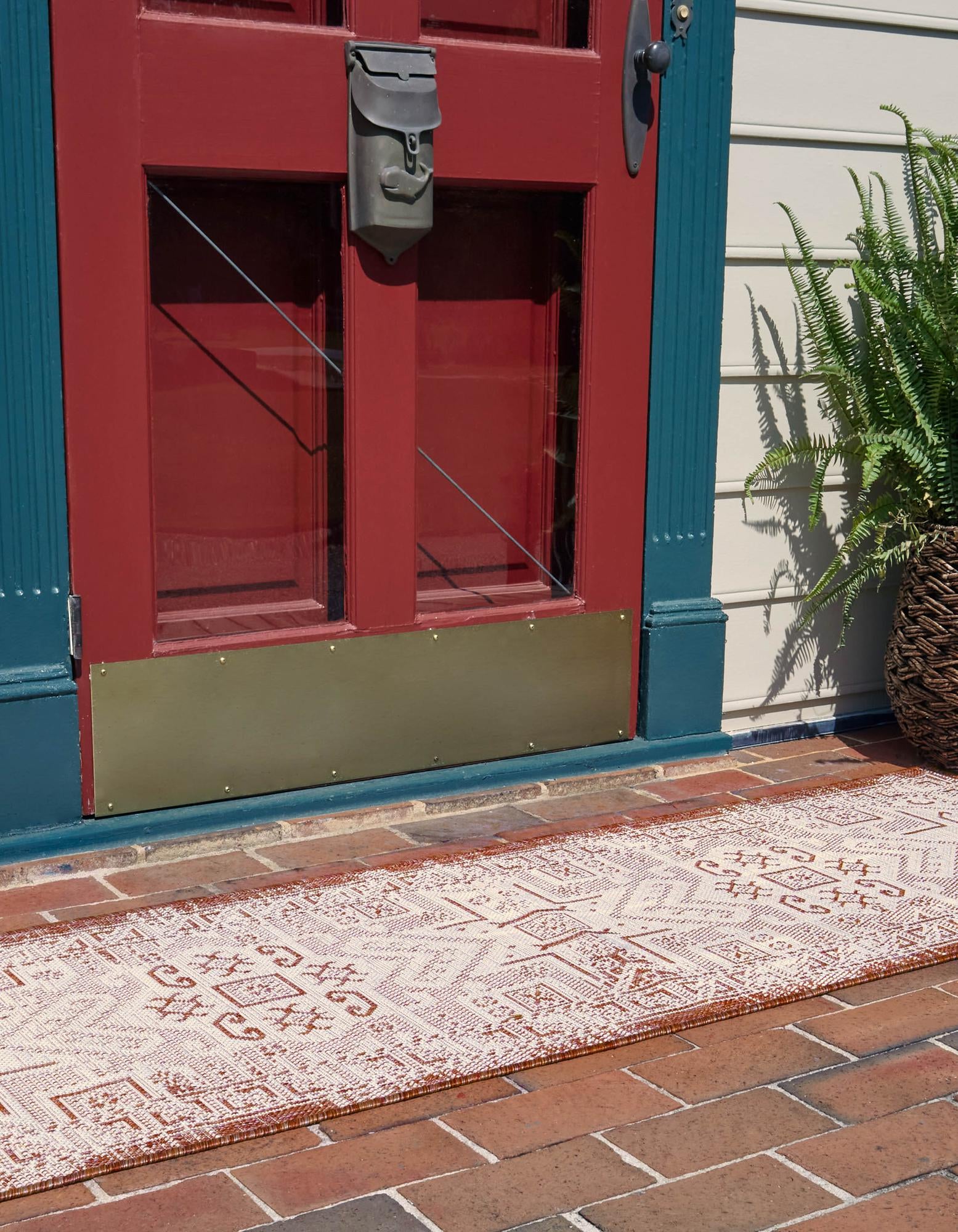 Rust Red 2' x 8' Aztec Indoor / Outdoor Runner Rug | Rugs.com