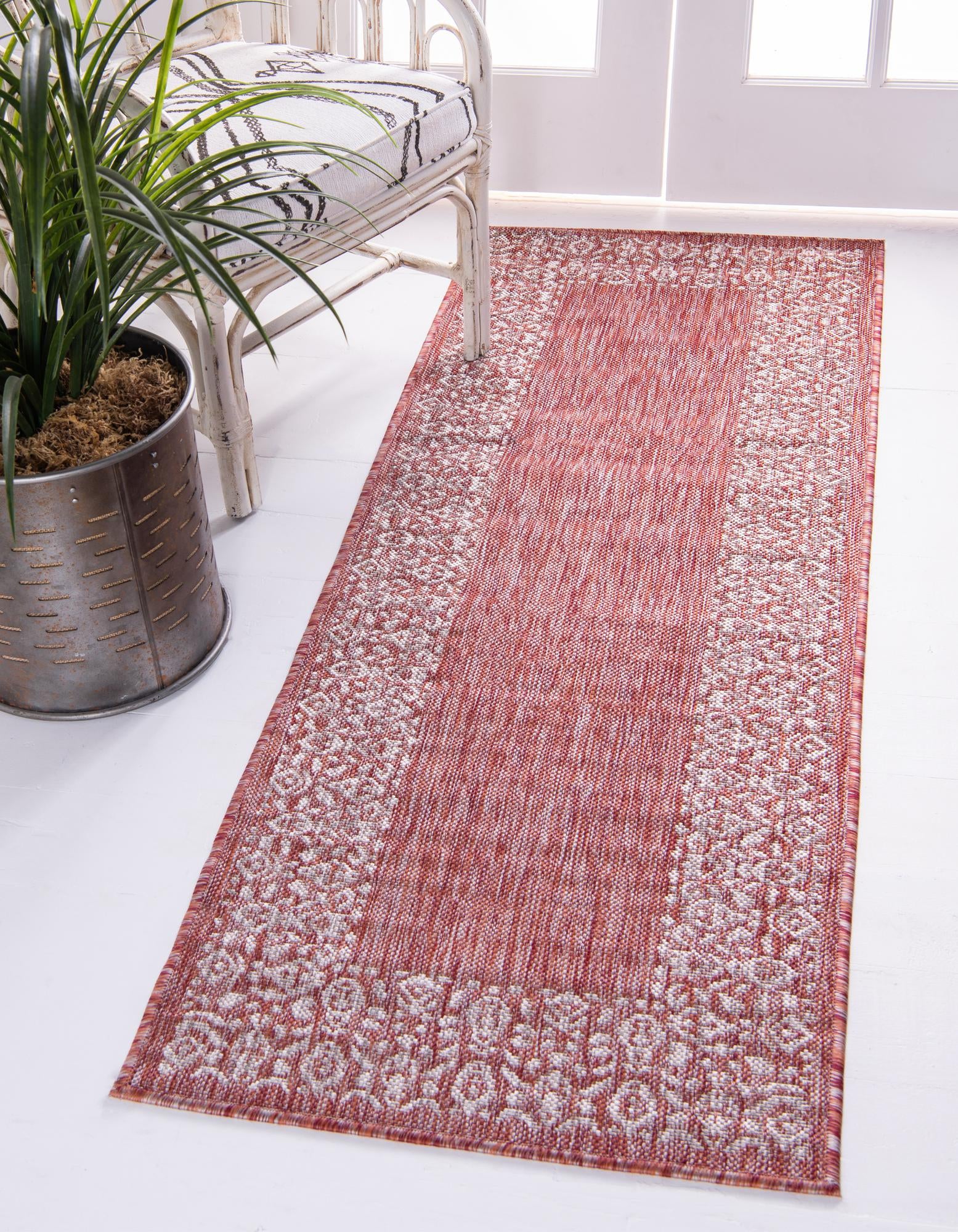 Rust Red 2' x 6' Border Indoor / Outdoor Runner Rug | Rugs.com