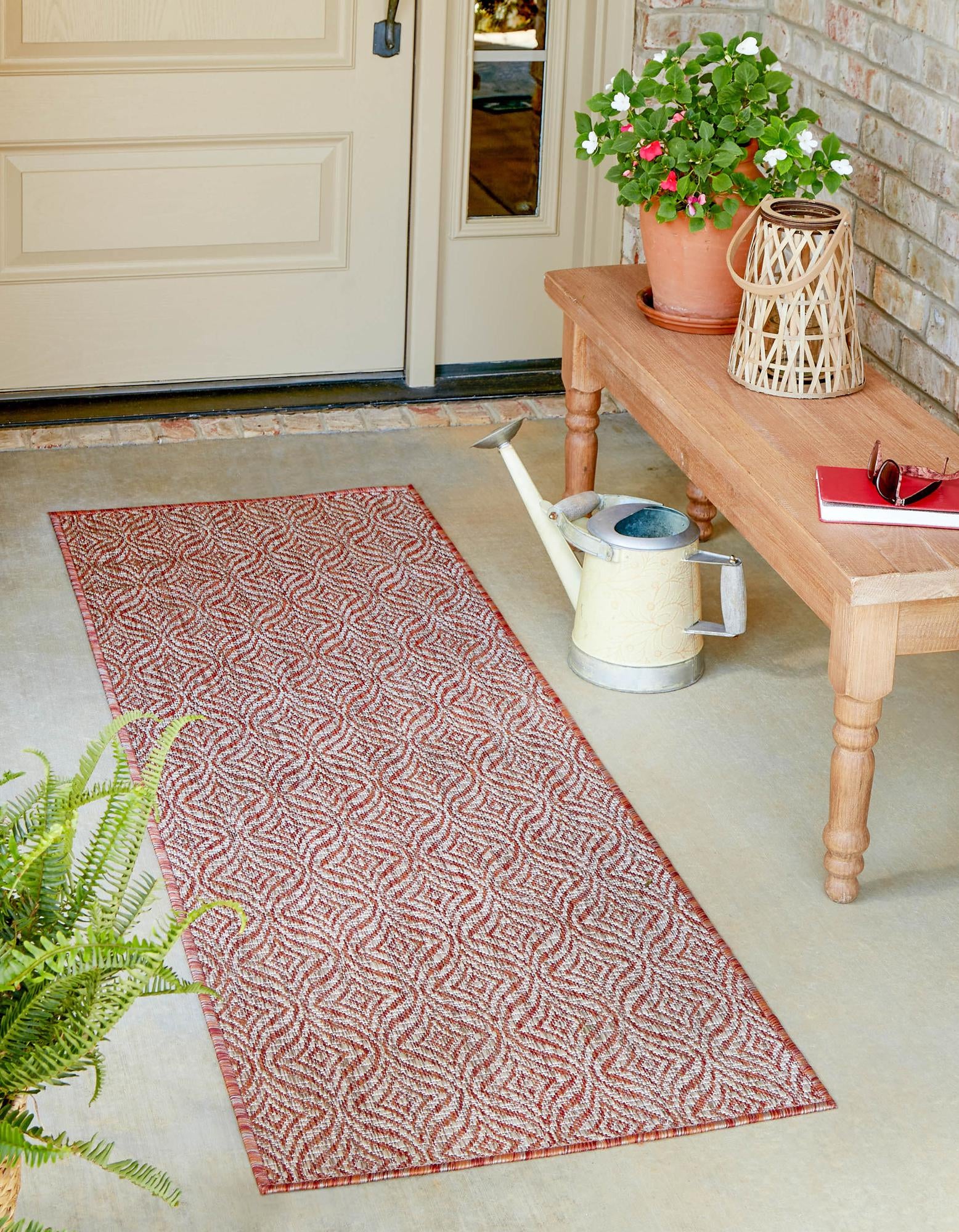 Green 2' x 6' Modern Indoor / Outdoor Runner Rug | Rugs.com