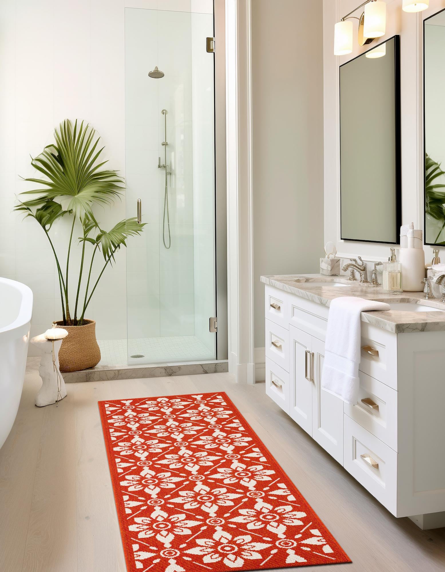 Rust Red 2' x 8' Lattice Indoor / Outdoor Runner Rug | Rugs.com