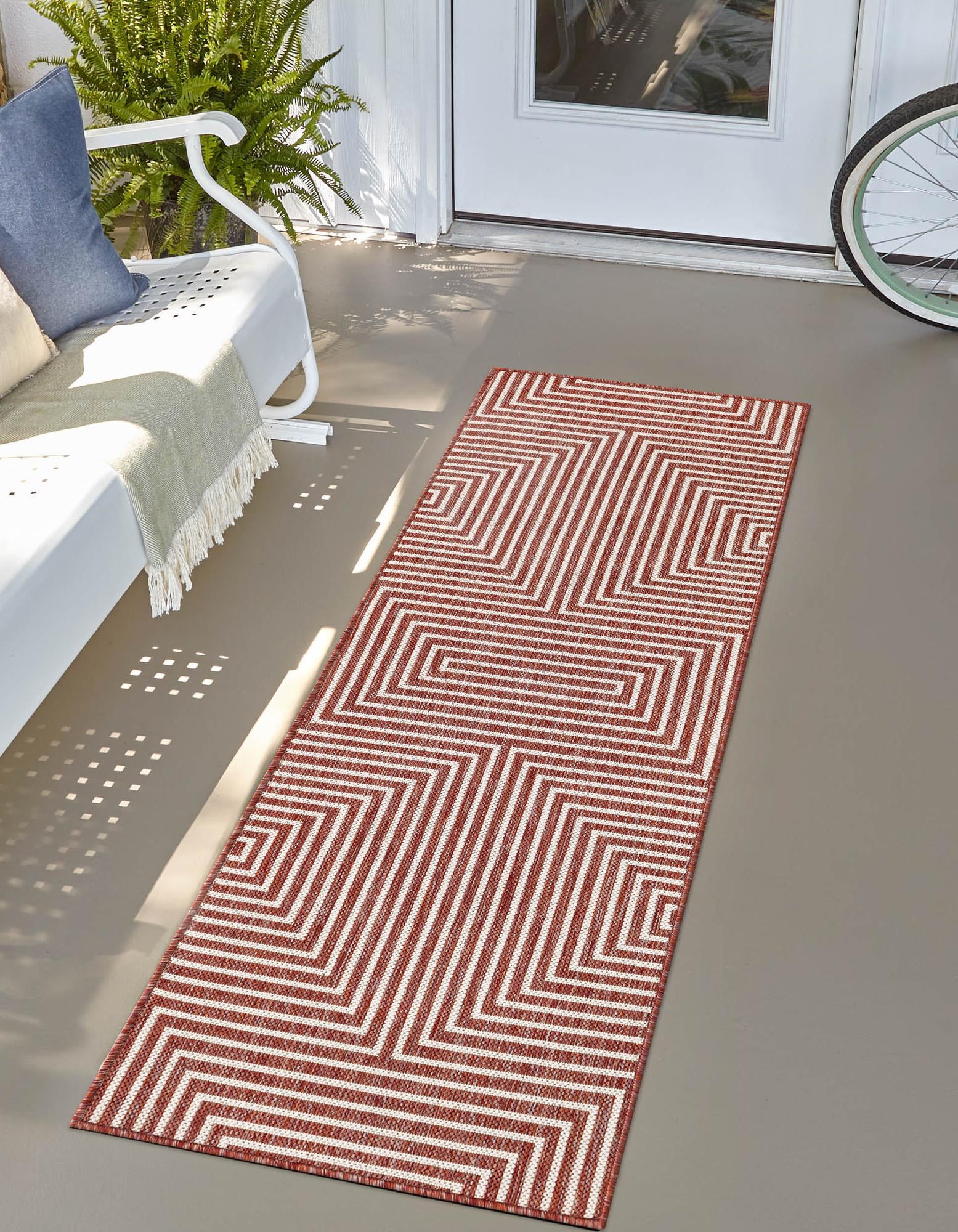 Rust Red 2' x 5' Modern Indoor / Outdoor Runner Rug | Rugs.com