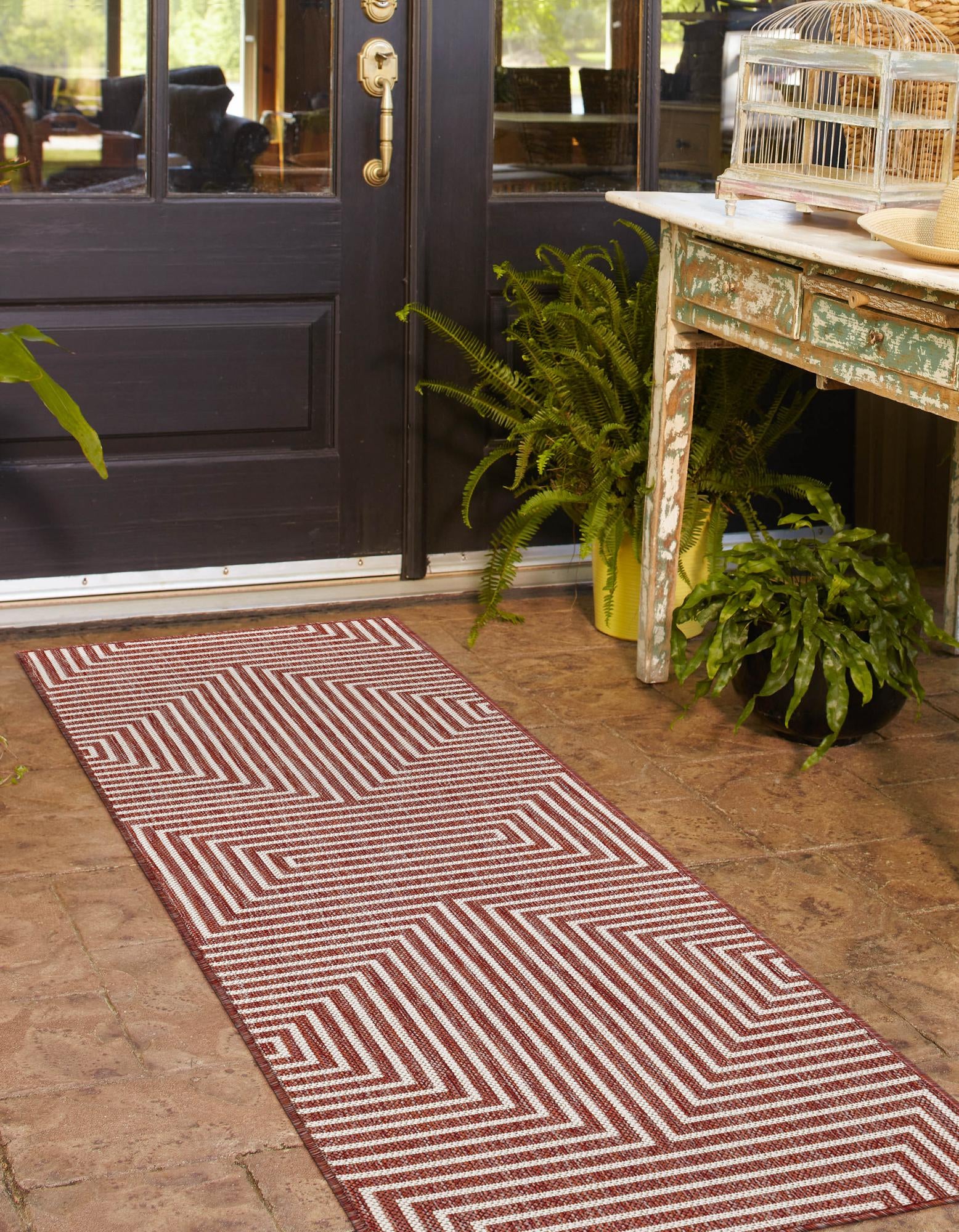 Rust Red 2' x 5' Modern Indoor / Outdoor Runner Rug | Rugs.com