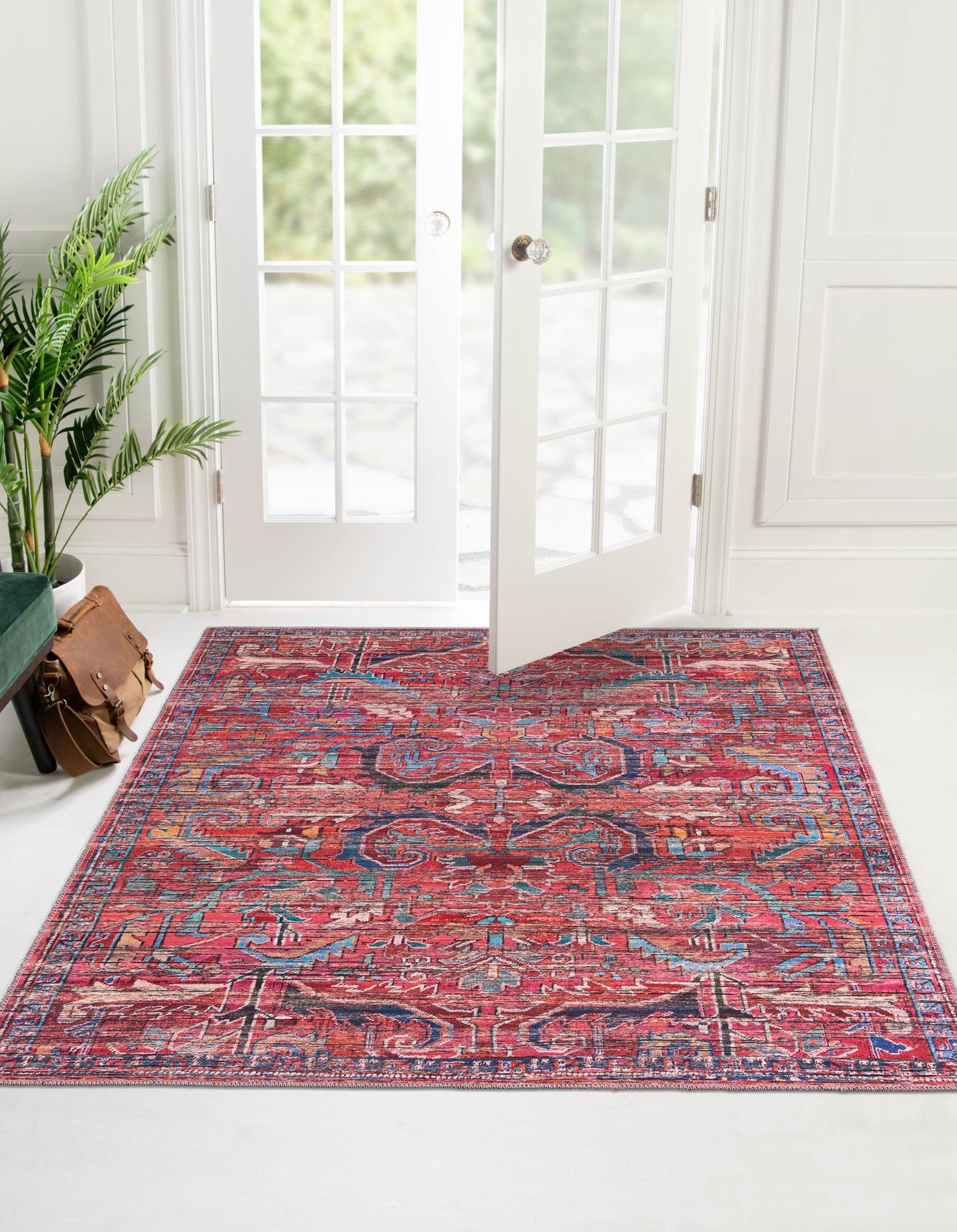 Rust Red 5' 3 x 5' 3 Washable Maahru Square Rug | Rugs.com