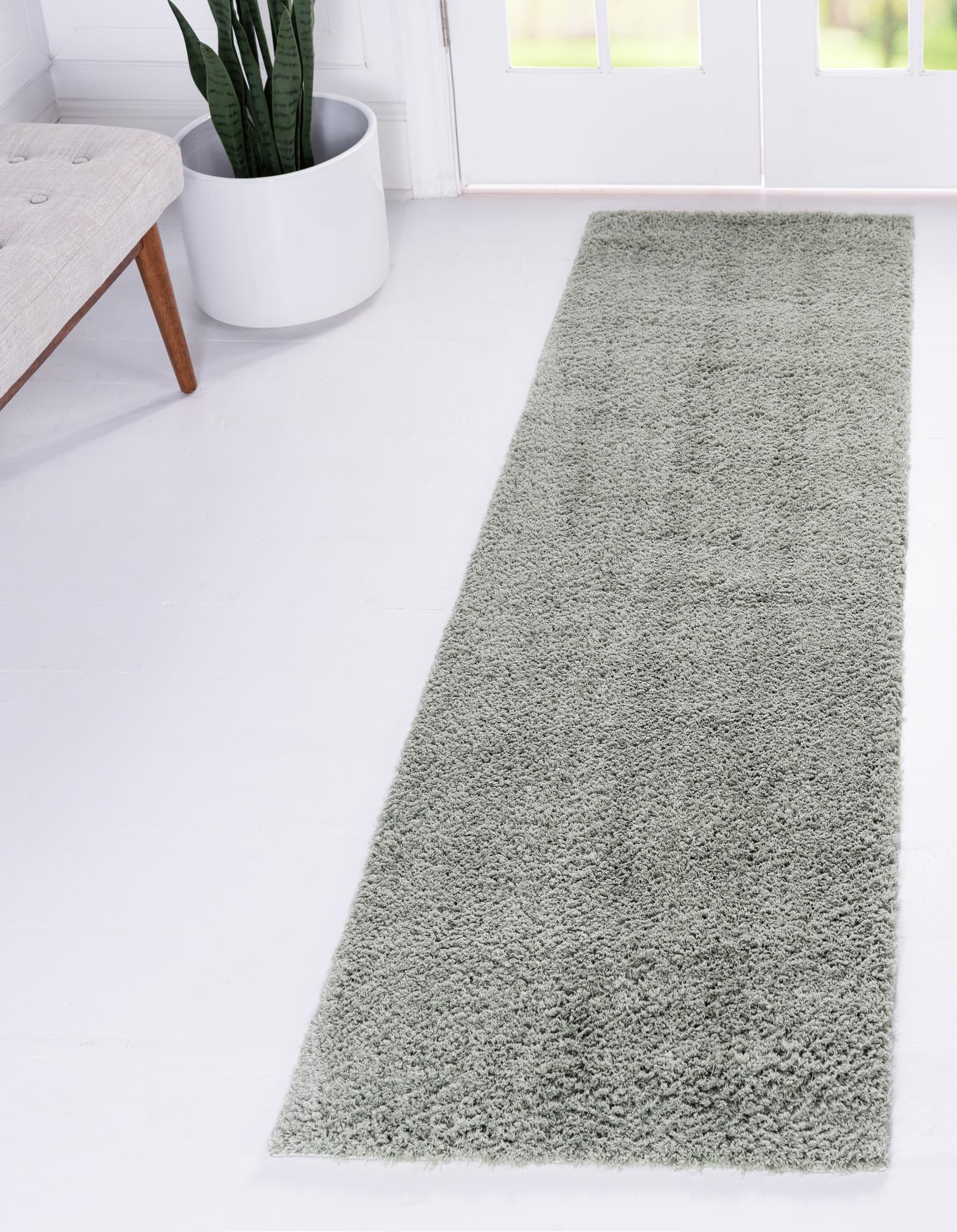 Sage Green 2' x 6' 9 Solid Shag Runner Rug | Rugs.com
