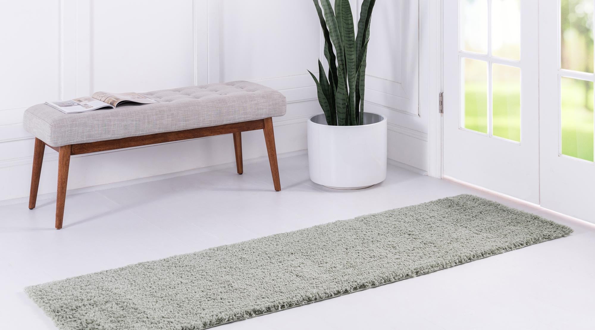 Sage Green 2' x 6' 9 Solid Shag Runner Rug | Rugs.com