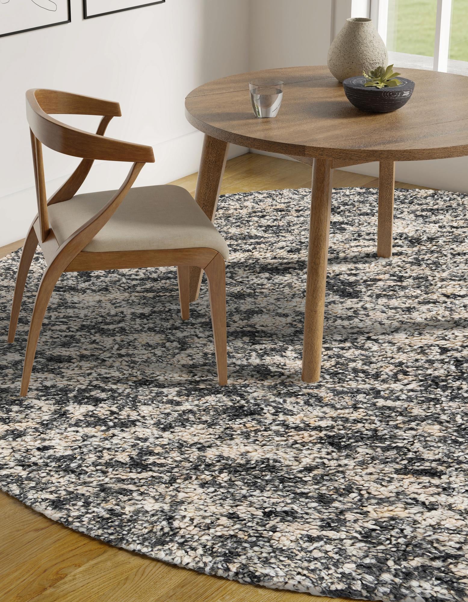 Salt and Pepper 4' 1 x 4' 1 Hand Woven Haka Deluxe Shag Round Rug ...