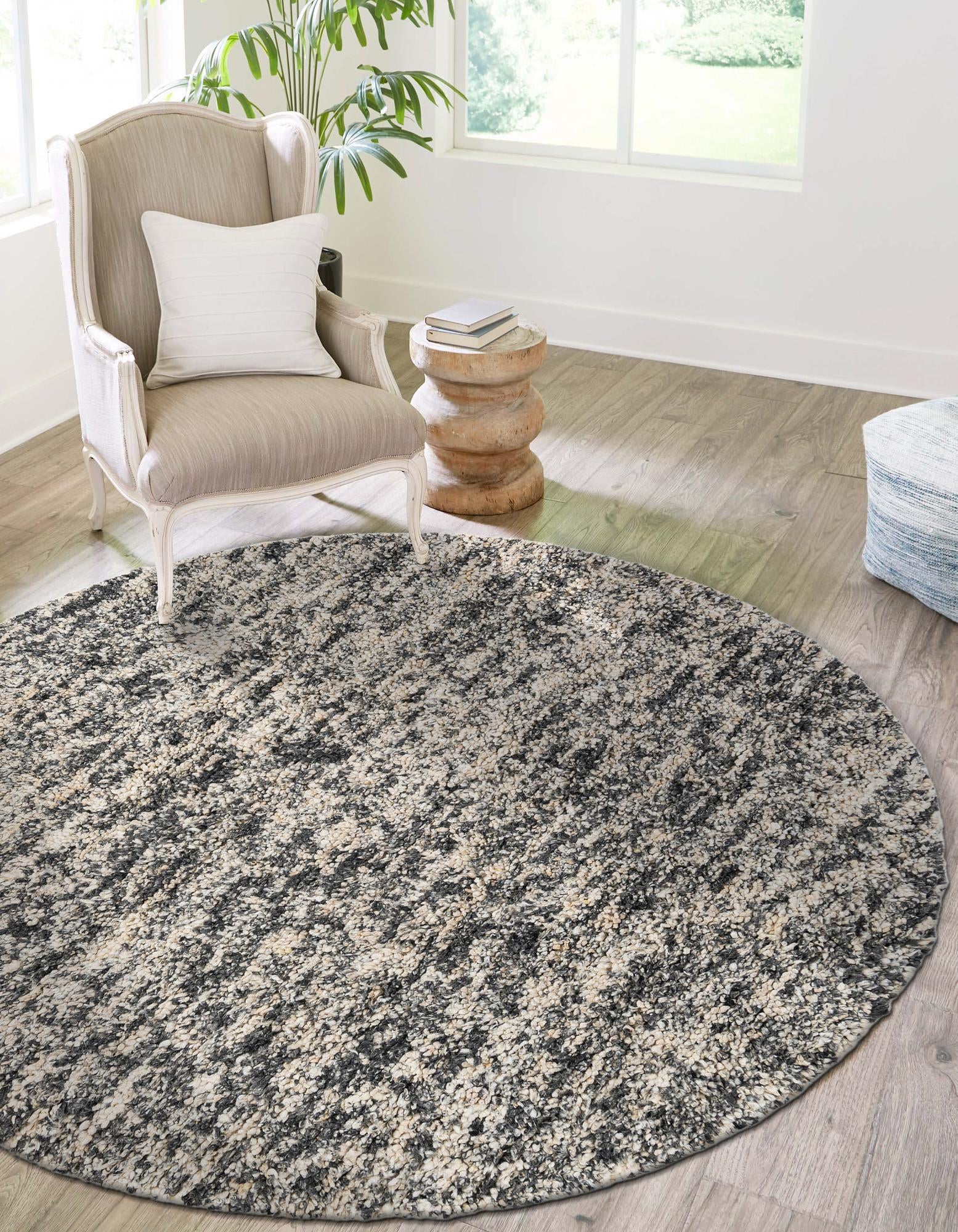 Salt and Pepper 6' 1 x 6' 1 Hand Woven Haka Deluxe Shag Round Rug | Rugs.com